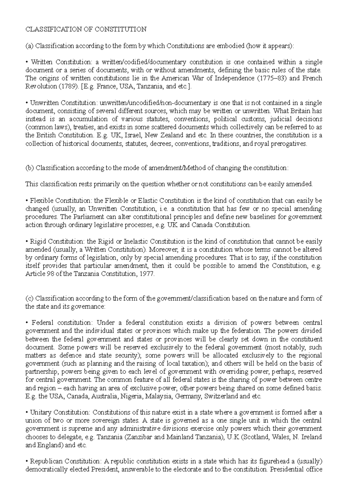 Classification OF Constitution - Constitutional Law 1 - MMU - Studocu