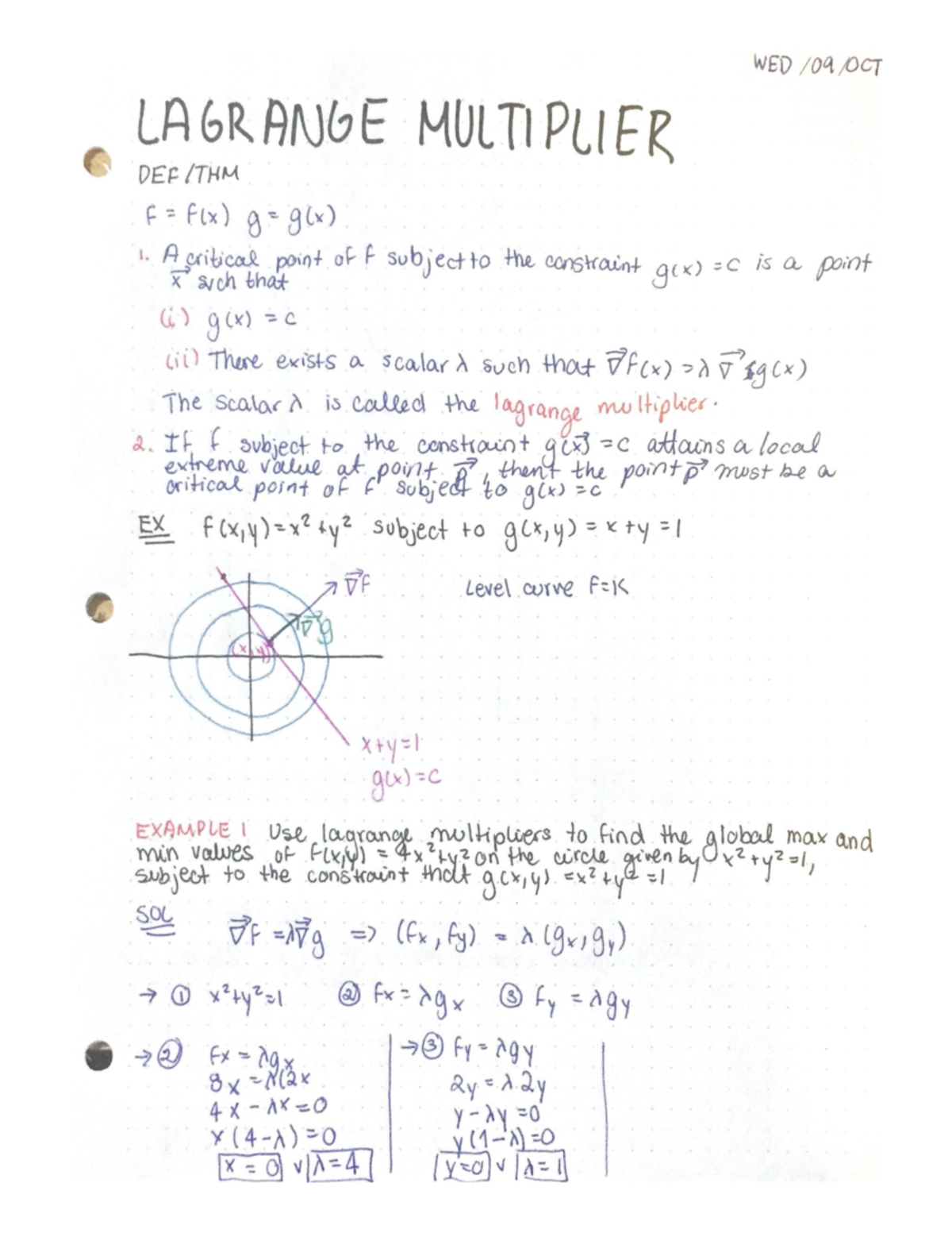 Lagrange Multiplier - Prof. Sumi Seo - MATH 2321 - Studocu