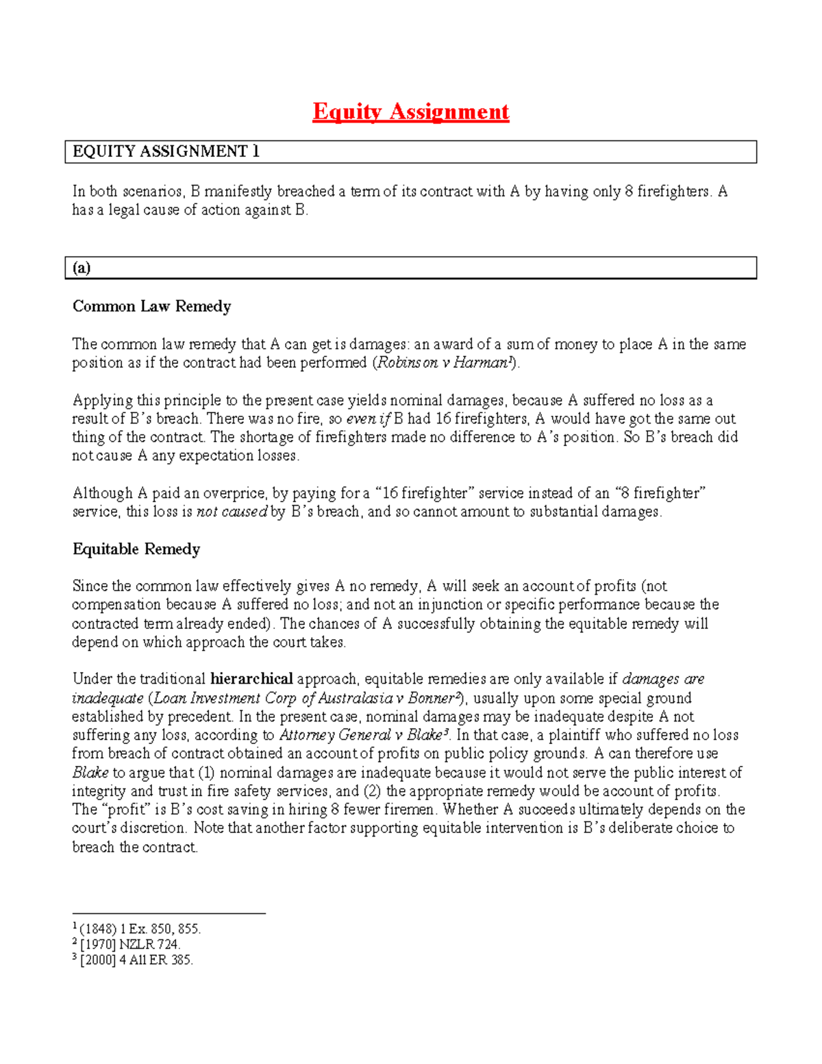 Equity Assignment - School of Law - LAWS5015 - USyd - StuDocu