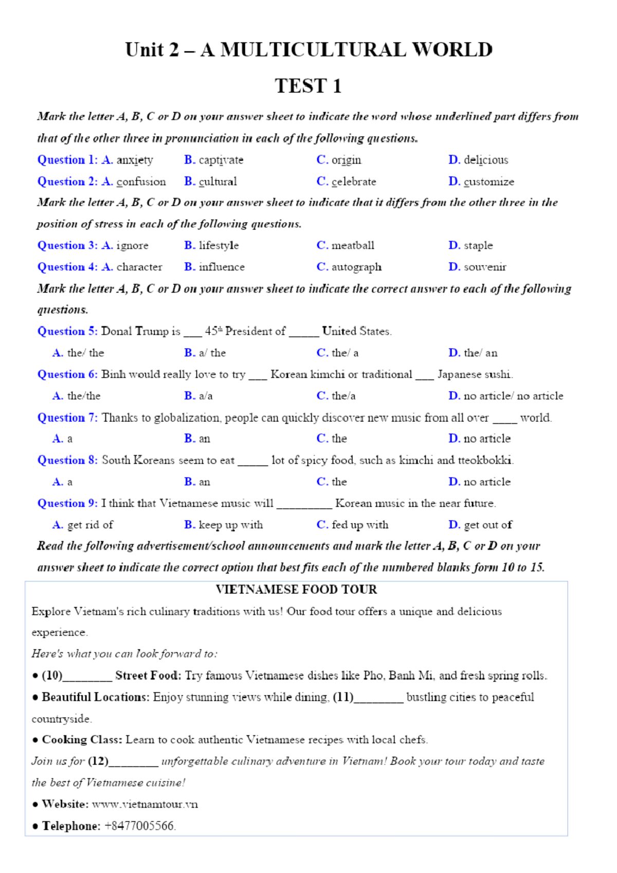 Test-unit-2-gb12-hsdocx 1600 pdf - Unit 2 A MULTICULTURAL WORLD TEST 1 ...