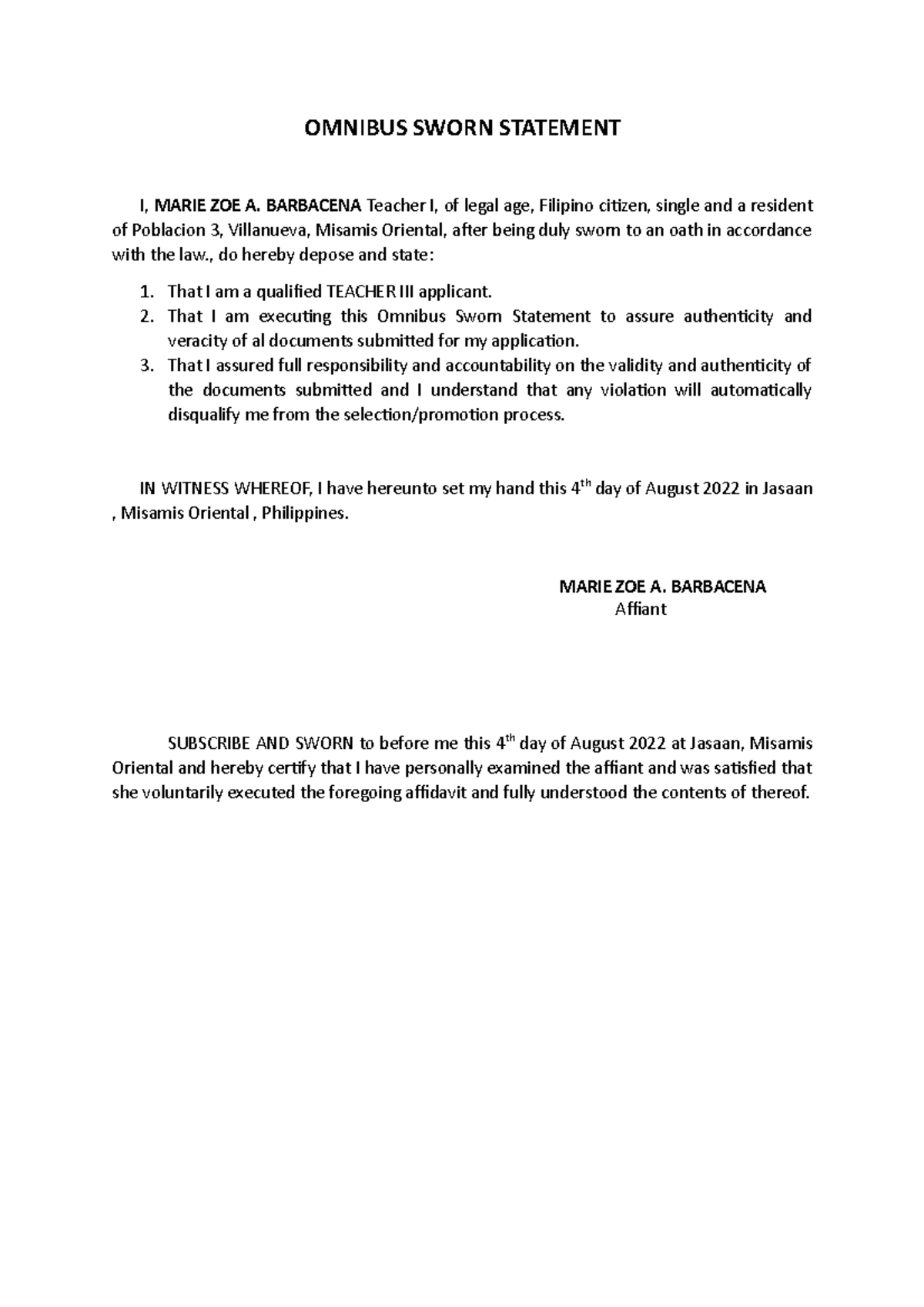 Omnibus Sworn Statement OMNIBUS SWORN STATEMENT I MARIE ZOE A omnibus-sworn-statement-omnibus-sworn-statement-i-marie-zoe-a