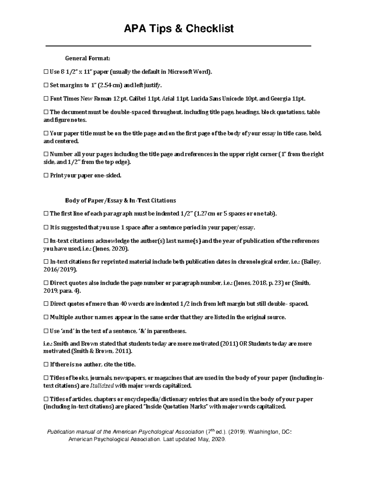 APA Tips Checklist - APA Tips & Checklist ...