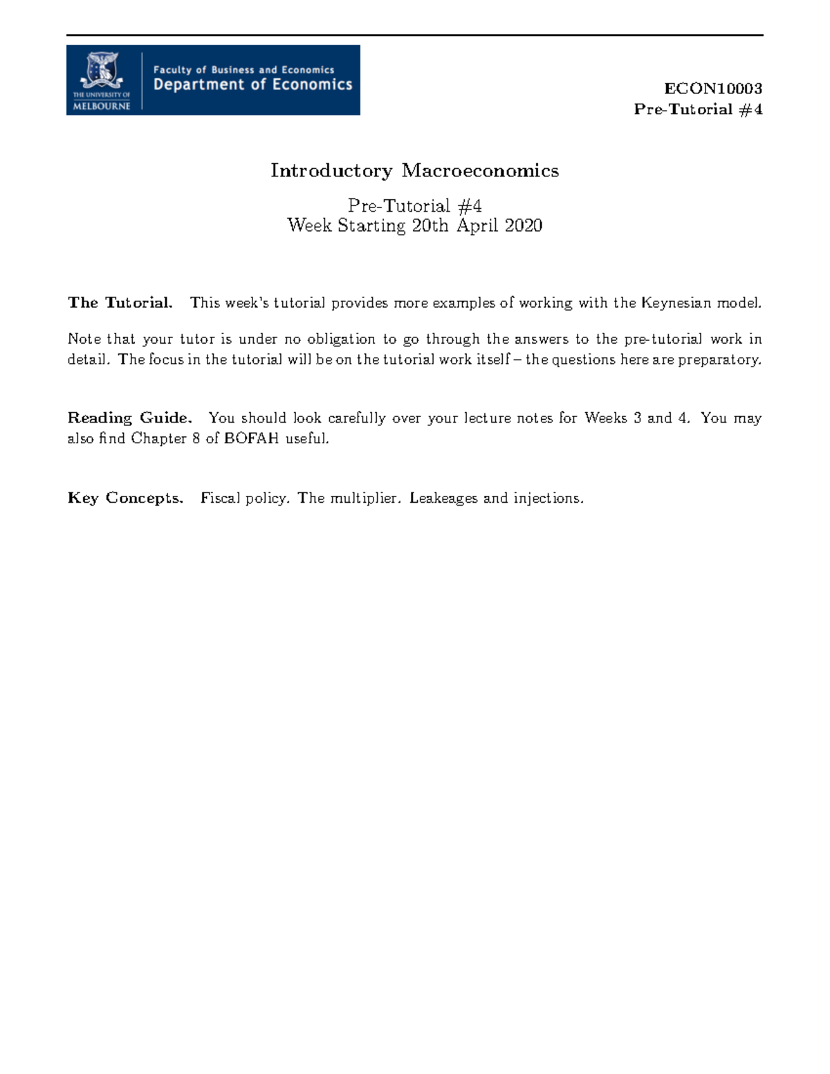 Pre tutorial 4 - Pre-tute work - ECON Pre-Tutorial # Introductory ...