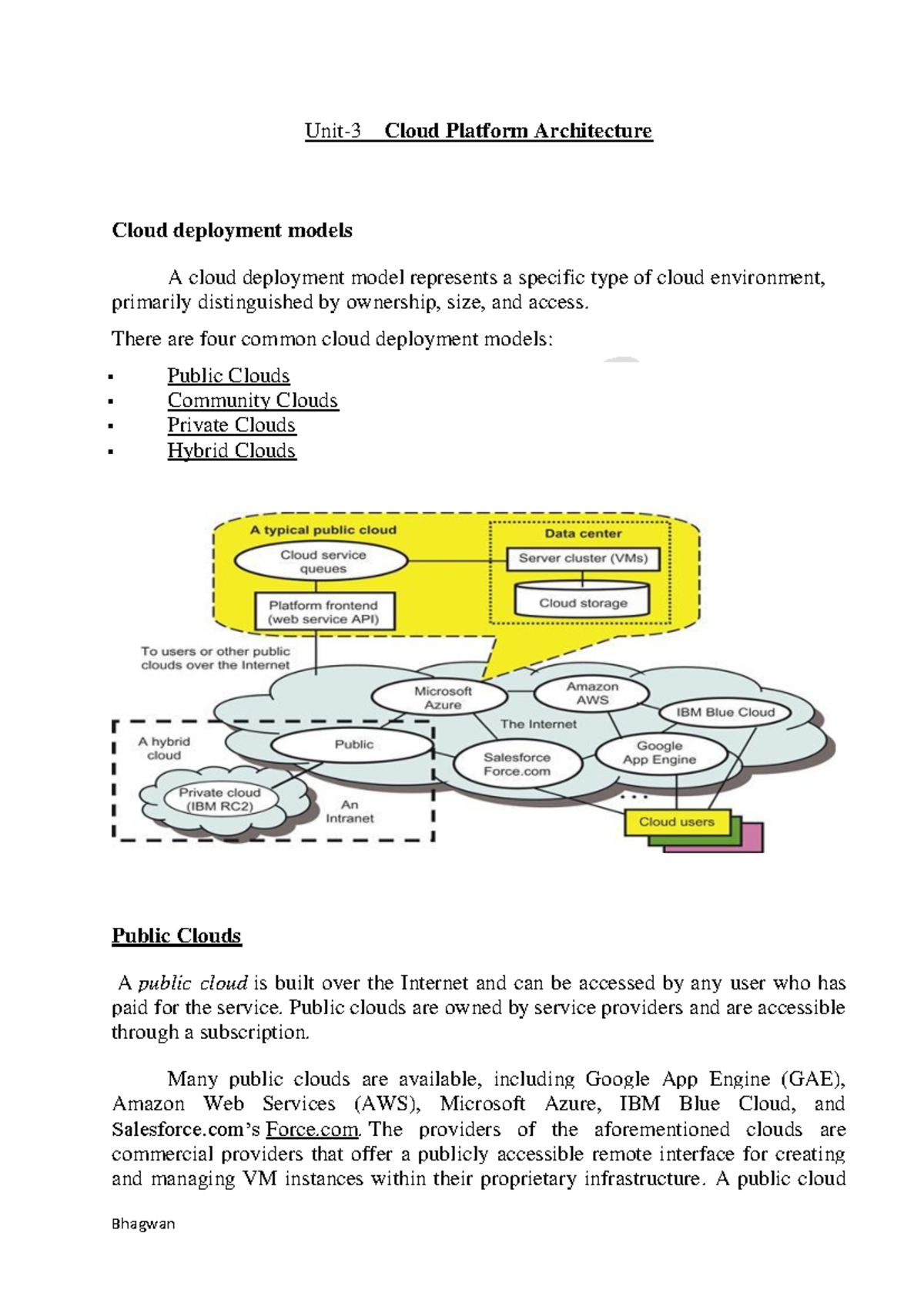 Unit-3 - unit-3 cloud computing - Unit- 3 Cloud Platform Architecture Cloud deployment models A ...