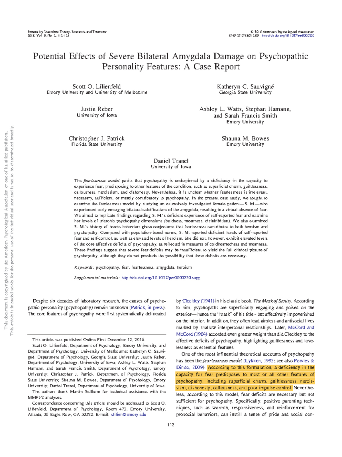 Life without fear treatment article - Potential Effects of Severe ...