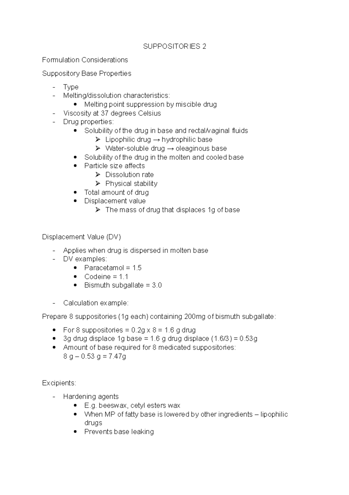 Suppositories 2 - Lecture notes 1 - SUPPOSITORIES 2 Formulation ...