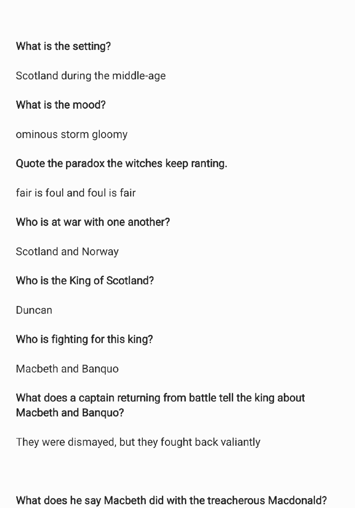 Macbeth Act 1 scene 1 questions - What is the setting? Scotland during ...