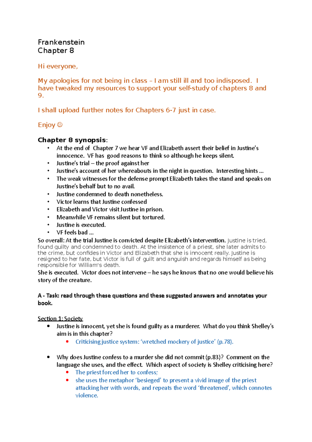 Cover lesson Frankenstein chapter 8 - Frankenstein Chapter 8 Hi ...