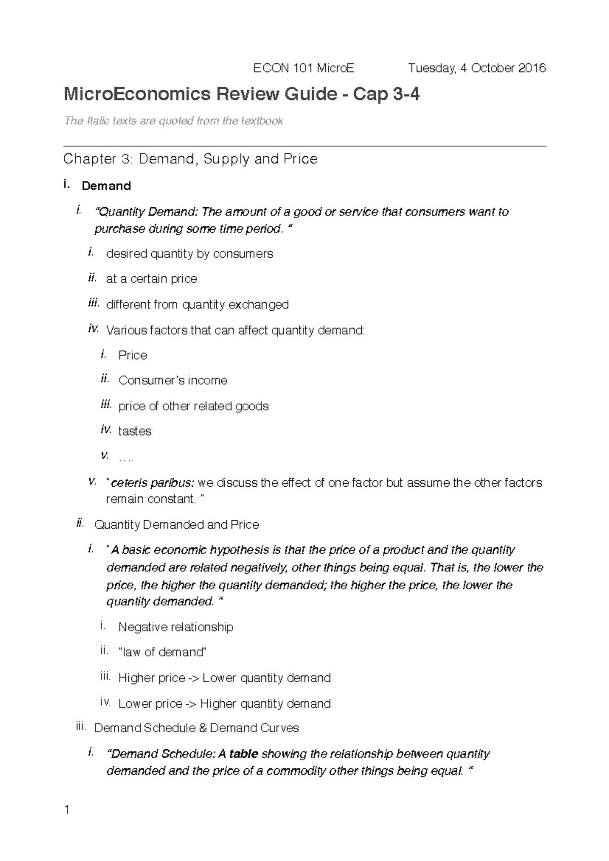 Summary Microeconomics - Summary of chapter 3&4 - MicroEconomics Review ...