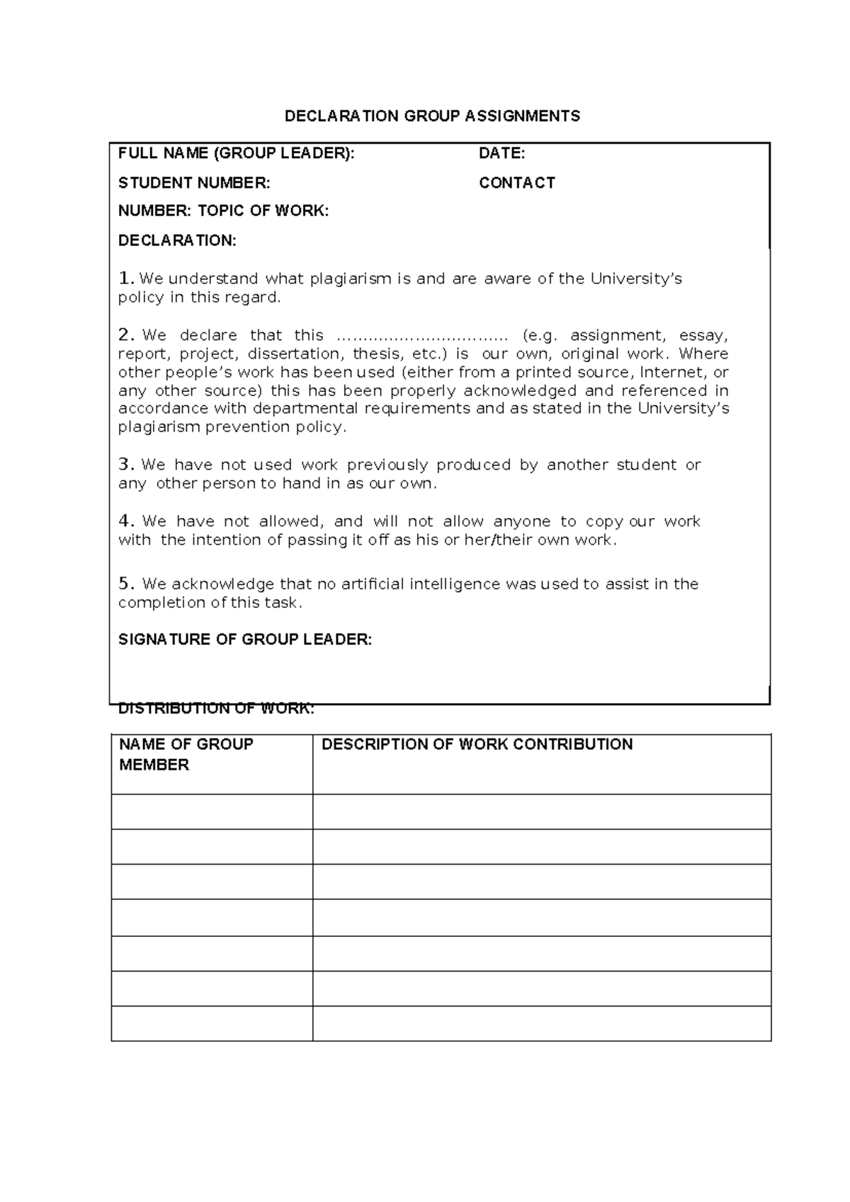 Declaration Group Assignments - DECLARATION GROUP ASSIGNMENTS FULL NAME ...