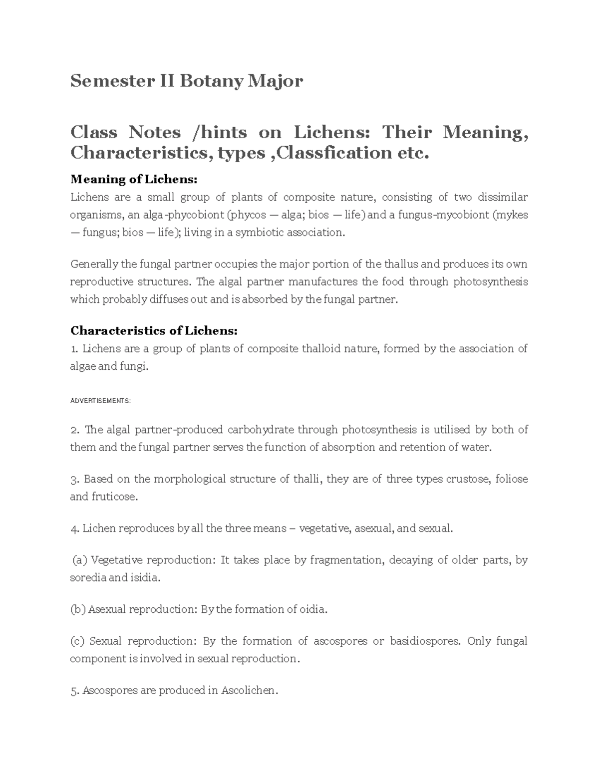 General features of lichens - Semester II Botany Major Class Notes ...