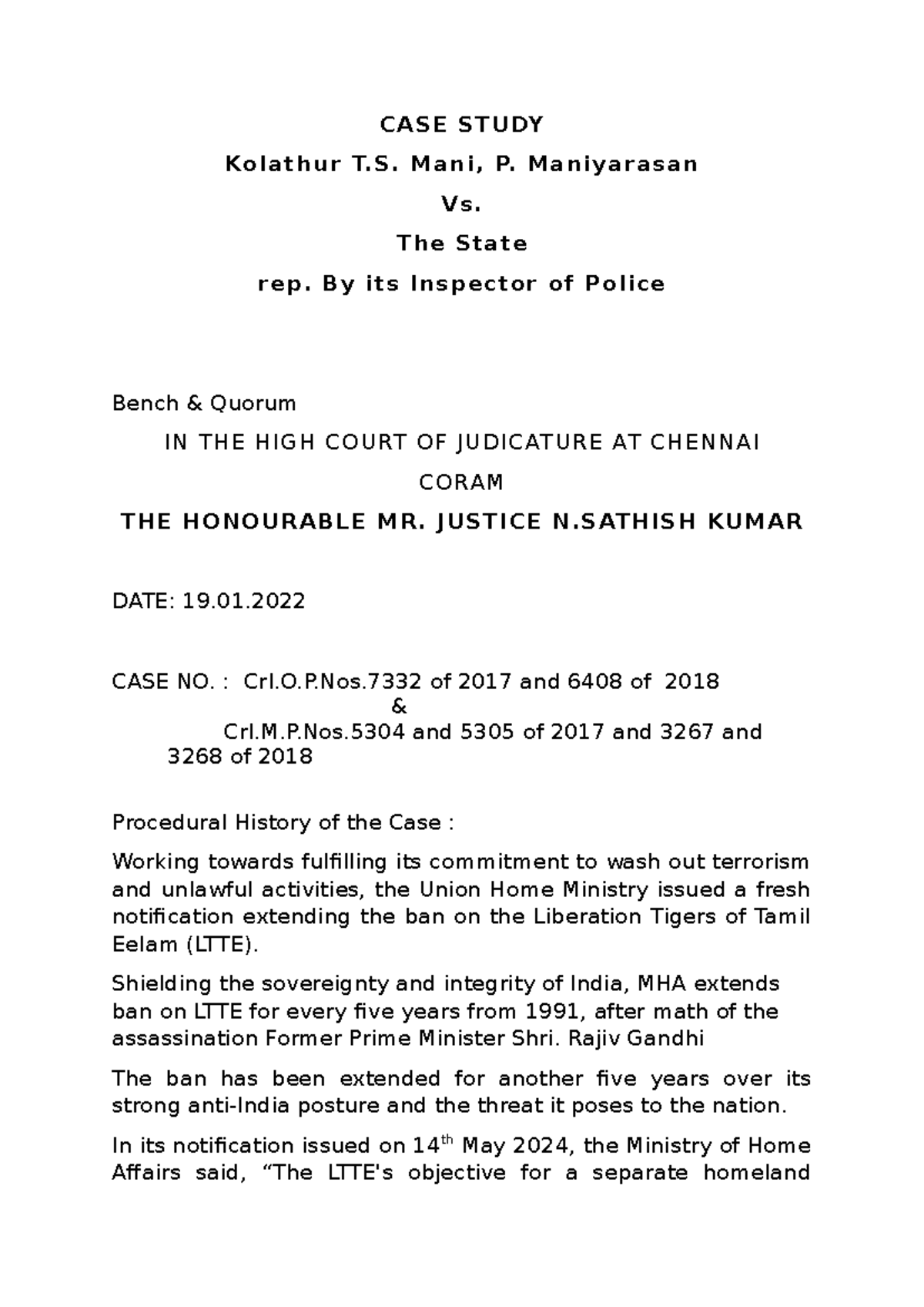 Case Study - LTTE Notification Kolathur Mani - CASE STUDY Kolathur T ...