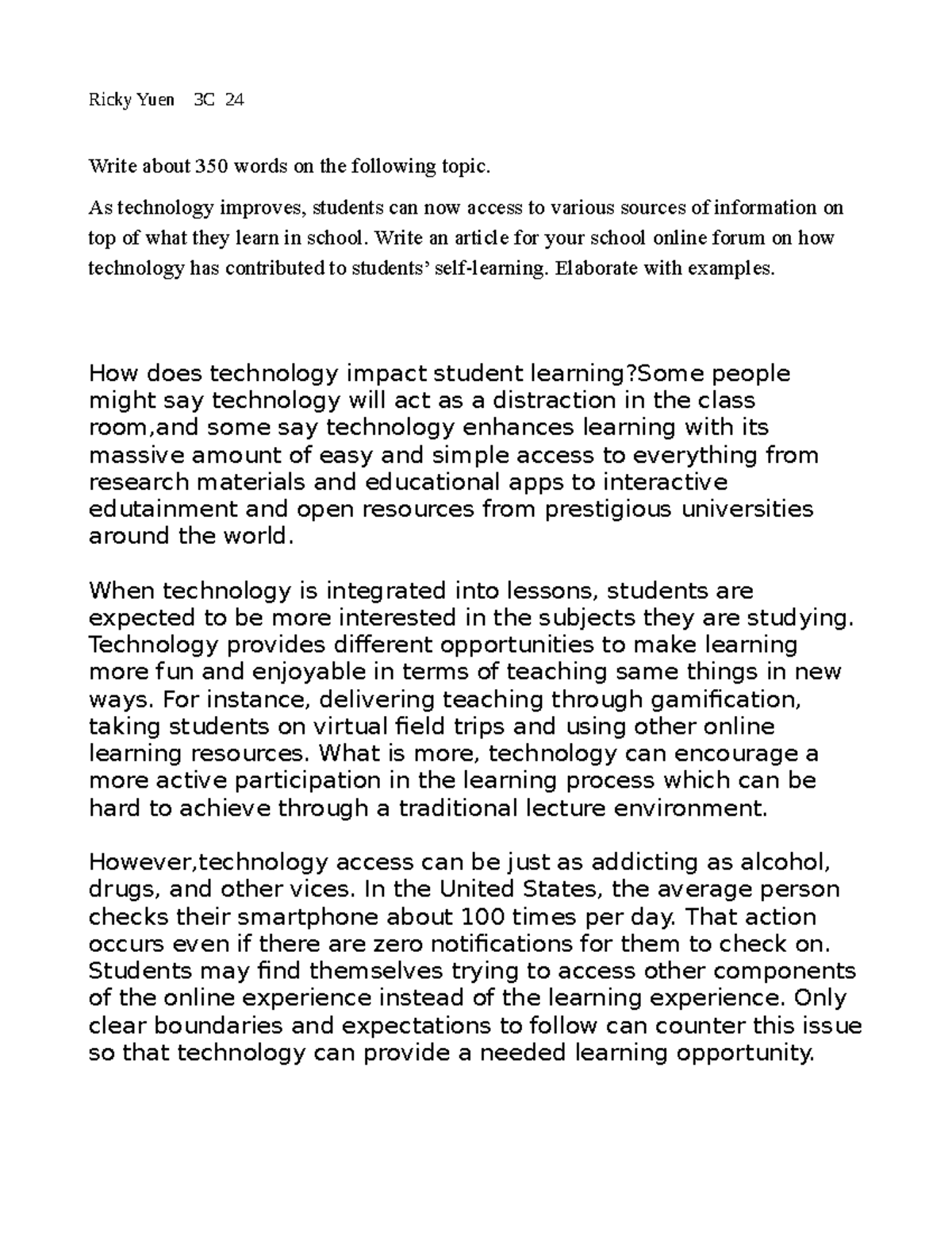 S3 Writing Practice- Online article - Ricky Yuen 3C 24 Write about 350 ...