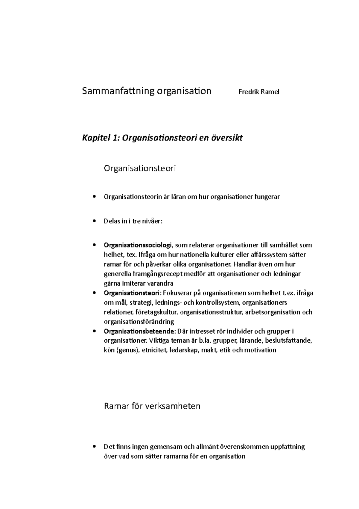 Sammanfattning organisation Fredrik Ramel 4 - Sammanfatning organisaion ...