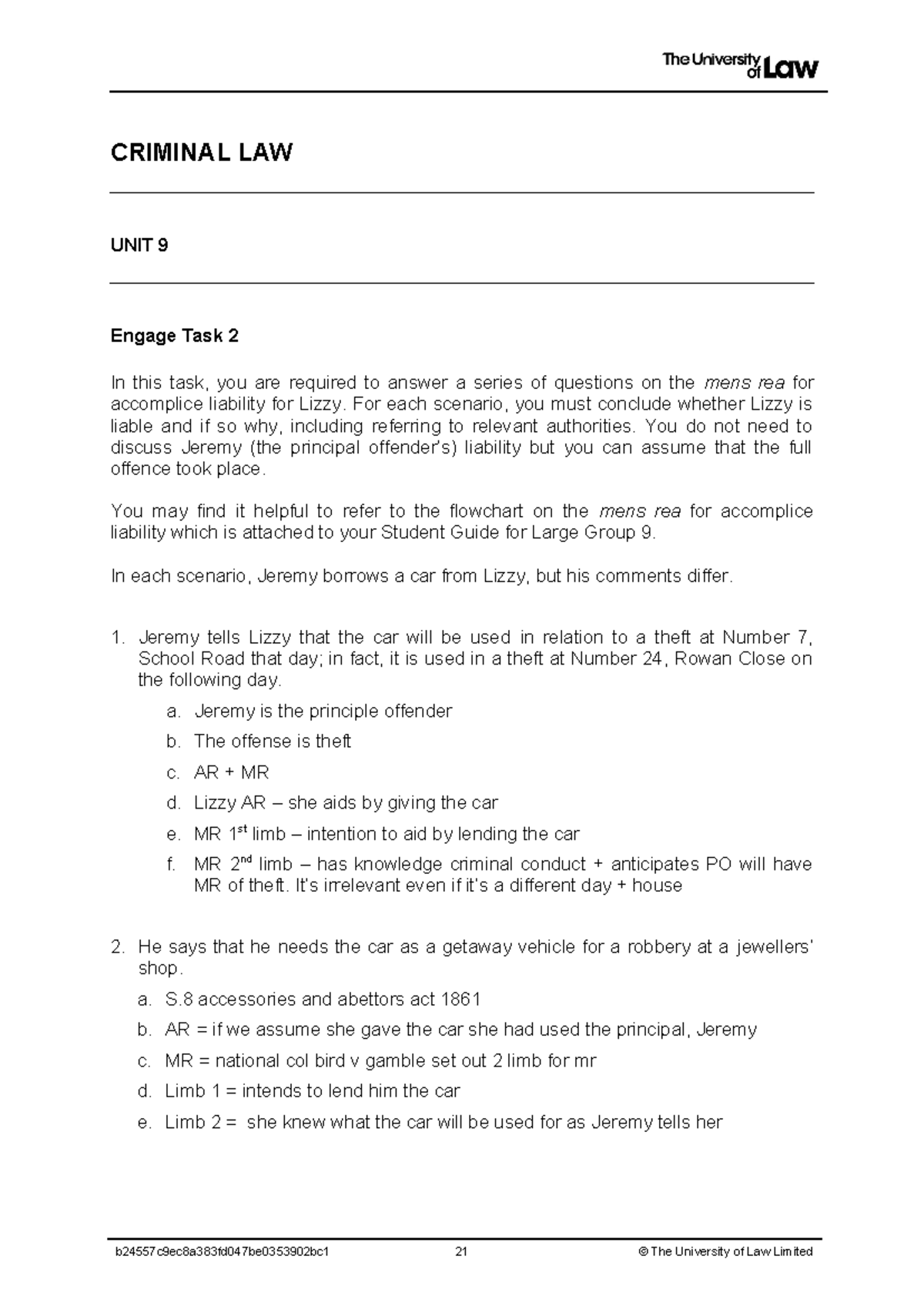 2223 crim u09 ce01 workshop task 02 - CRIMINAL LAW UNIT 9 Engage Task 2 ...