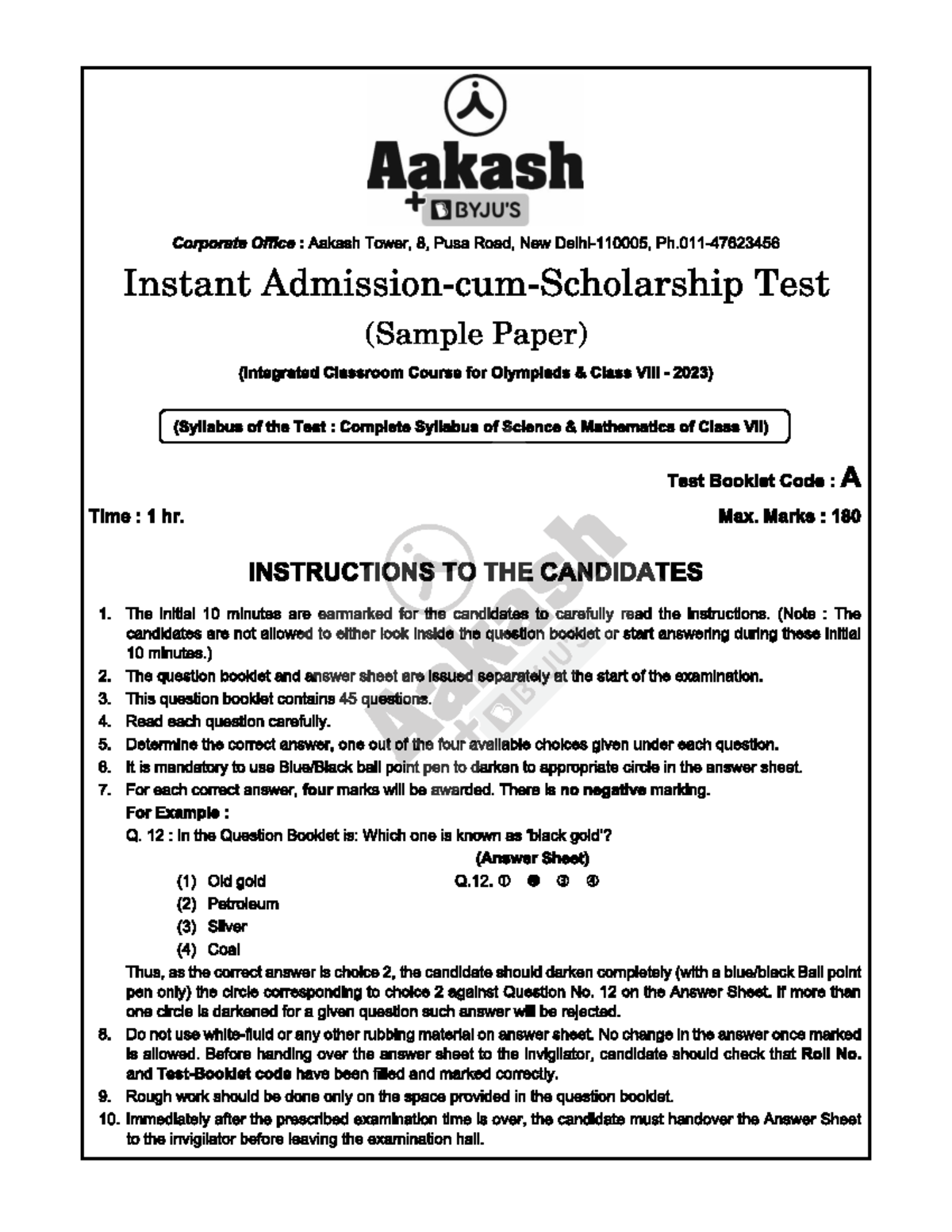 Sample Paper Iacst Class VIII Foundation-2023 - Science physics - Studocu