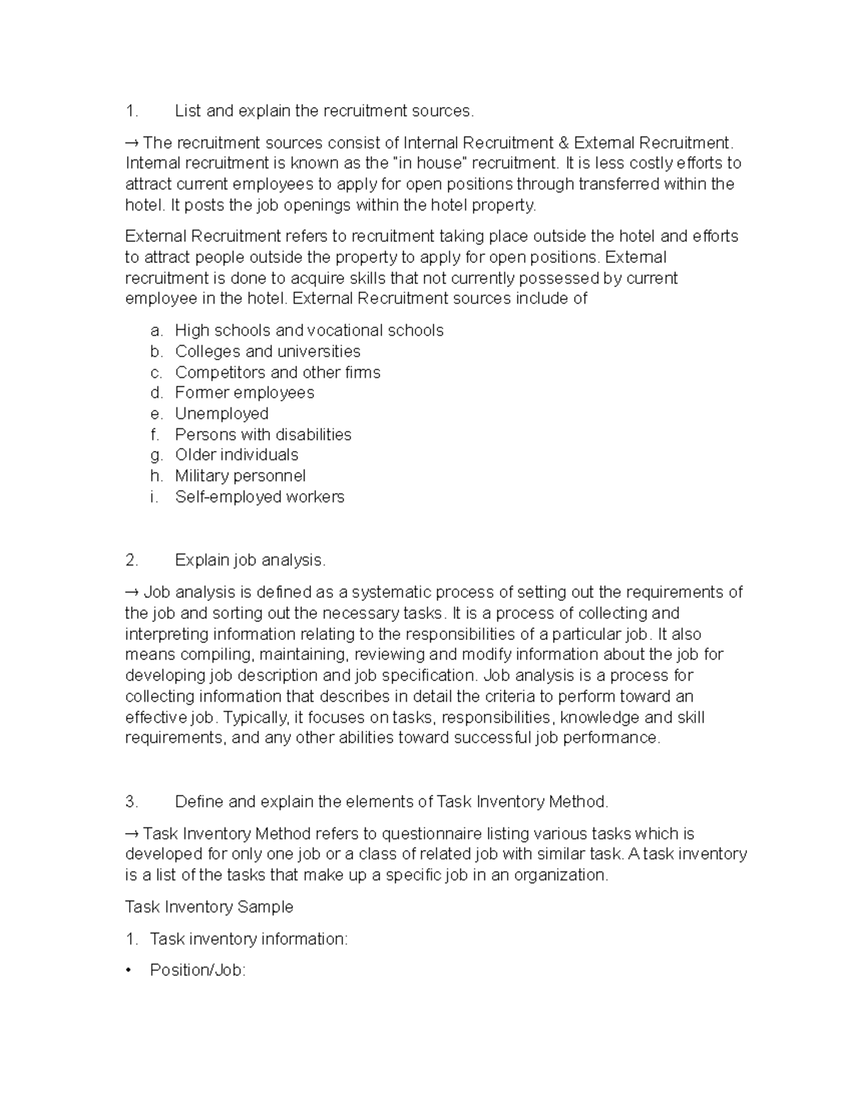 Chapter 3 answer - practice exercise - List and explain the recruitment ...