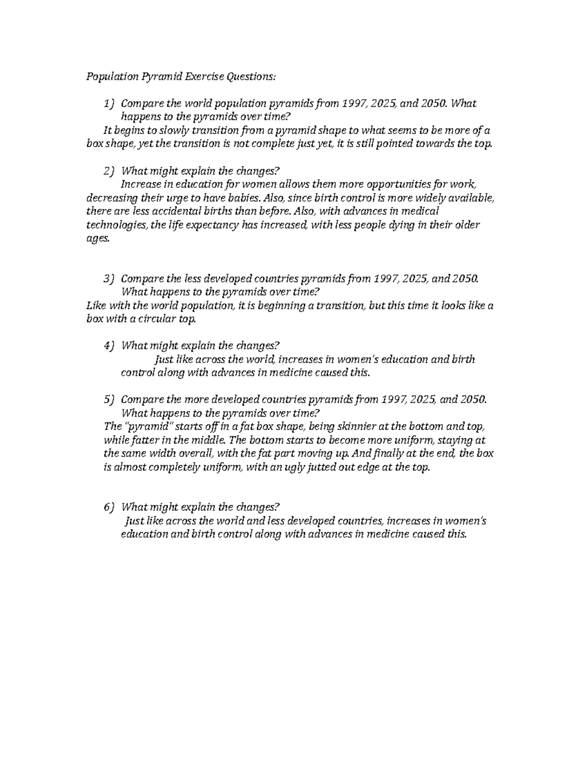 Pyramid Questions(1)-2 - Population Pyramid Exercise Questions: Compare ...