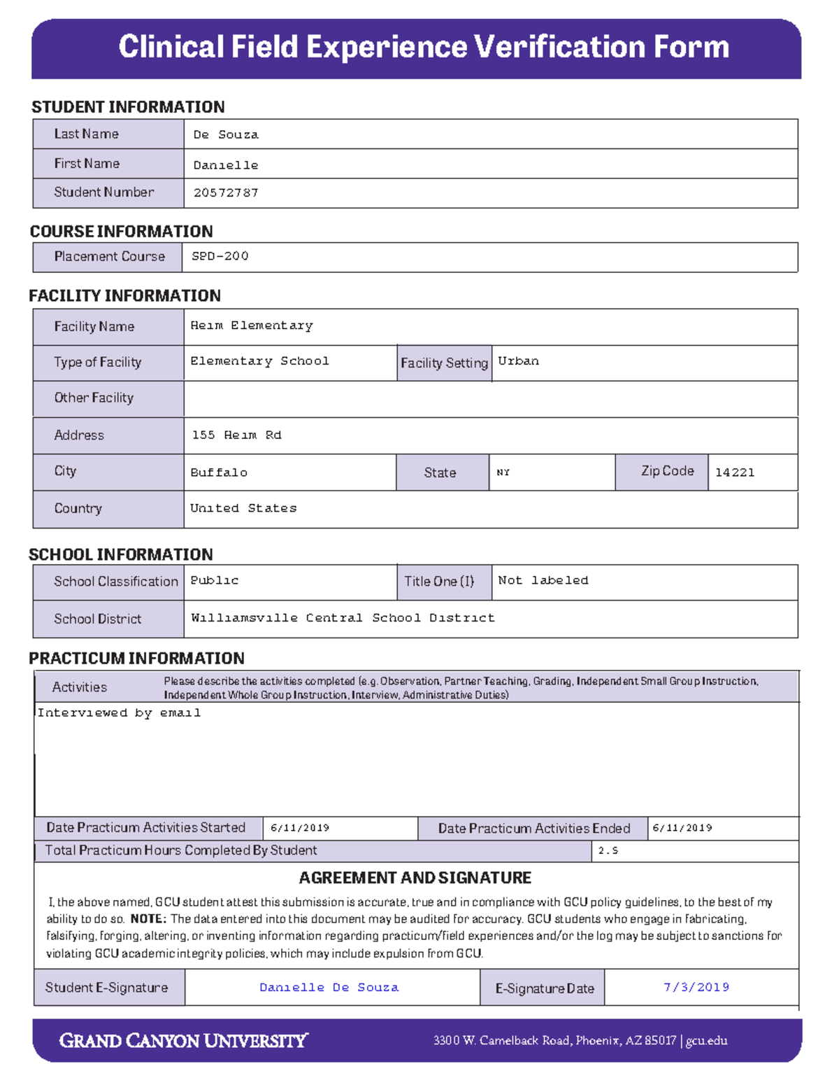 Clinical Field Experience Verification Heim Elementary - COURSE ...