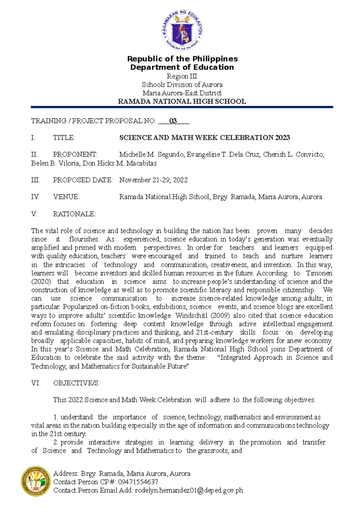 Science Week Proposal - Department of Education Region III Schools ...