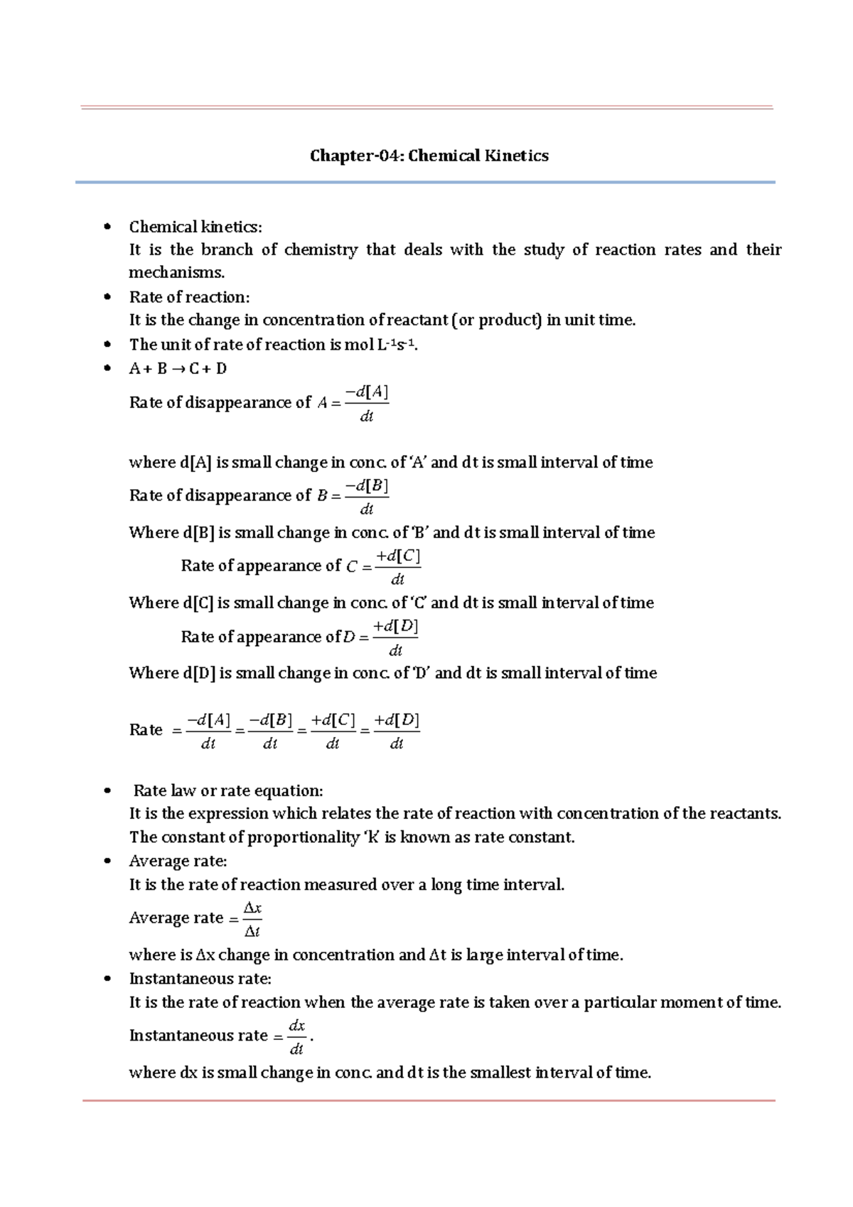 12 chemistry notes ch04 chemical kinetics - CBSE Chemistry Quick ...