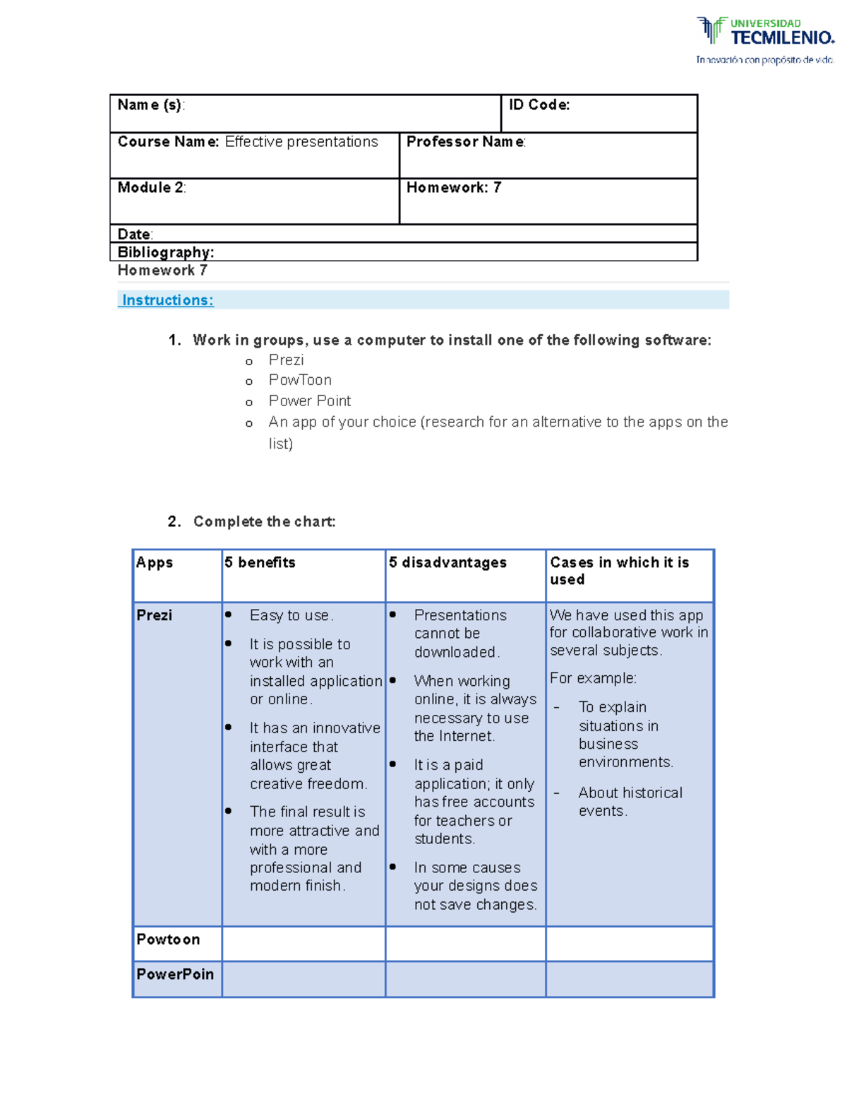 Homework 7 Using apps - Homework 7 Instructions: 1. Work in groups, use a computer to install ...