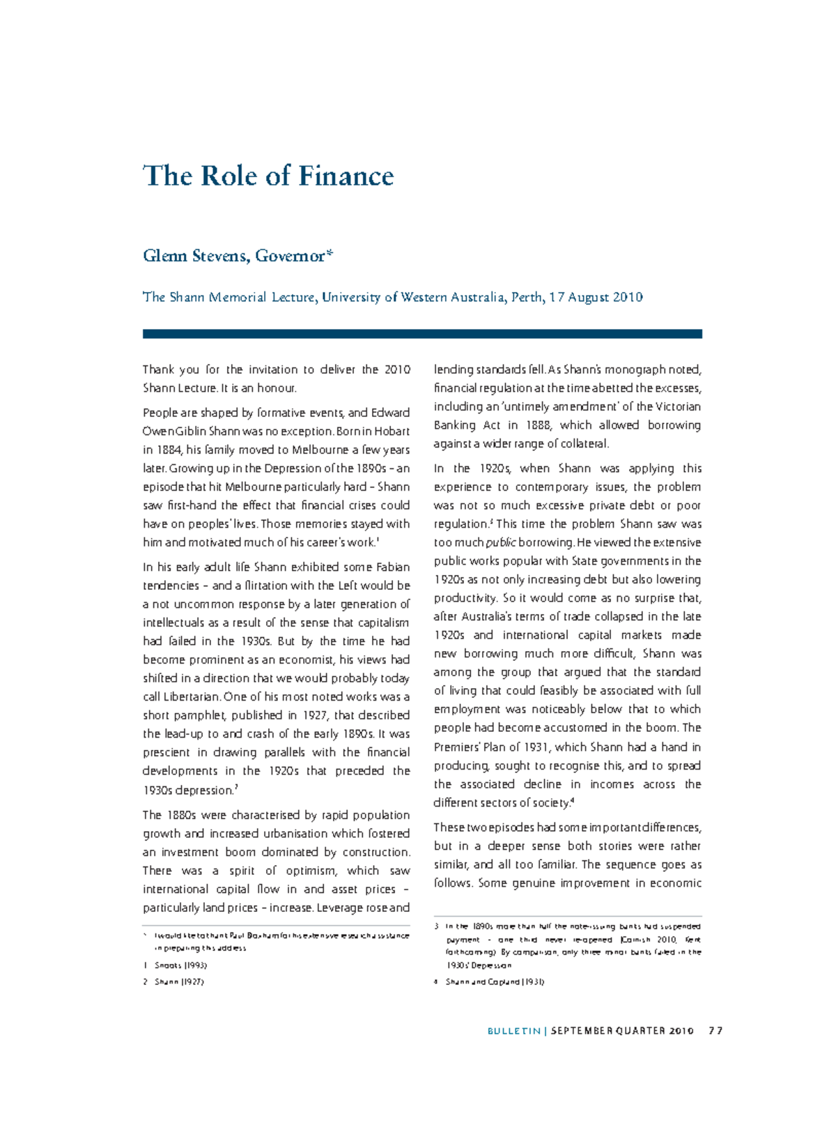 Bu-0910-10 - The role of finance - Bulletin | S e p t e m b e r Q ua r ...