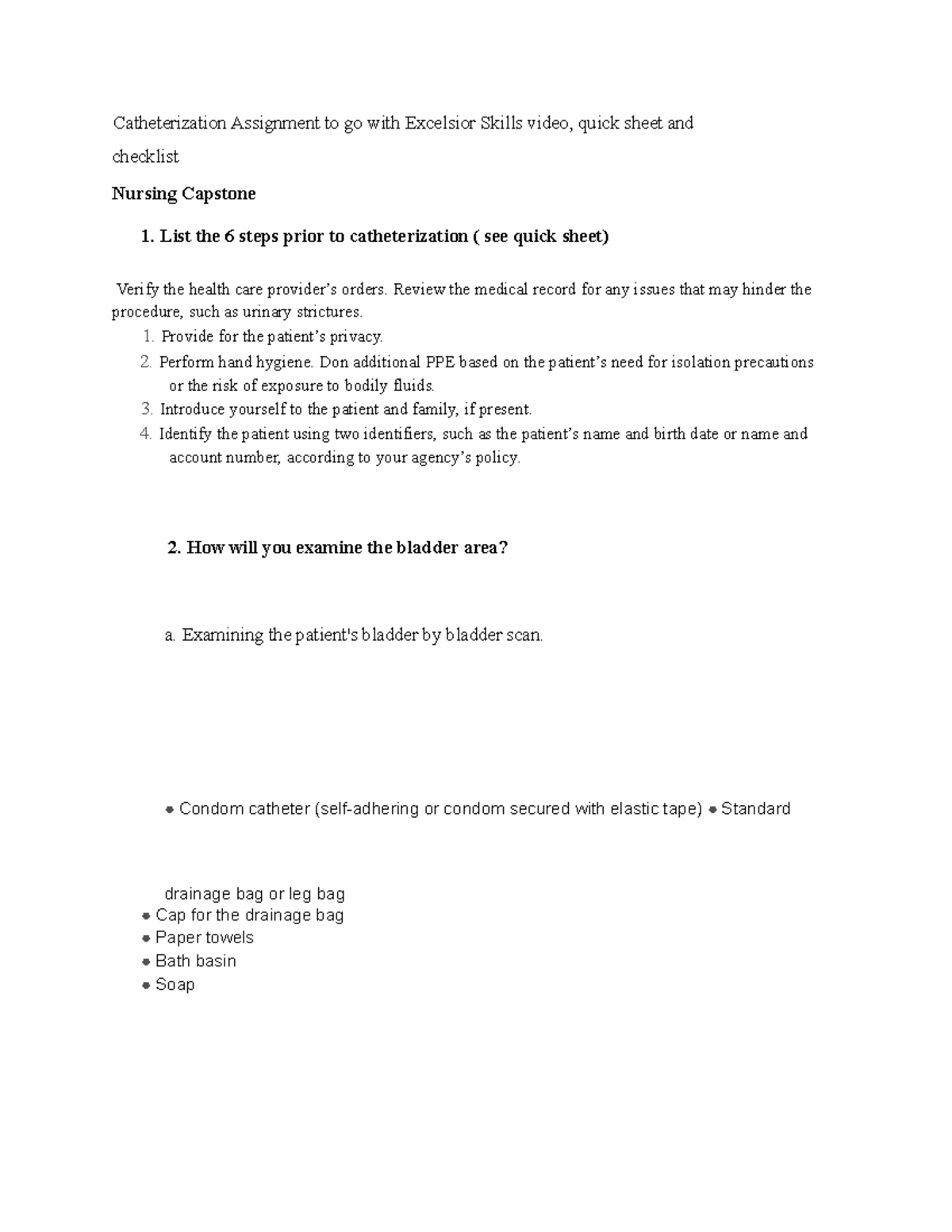 Catheter - Catheterization Assignment to go with Excelsior Skills video ...