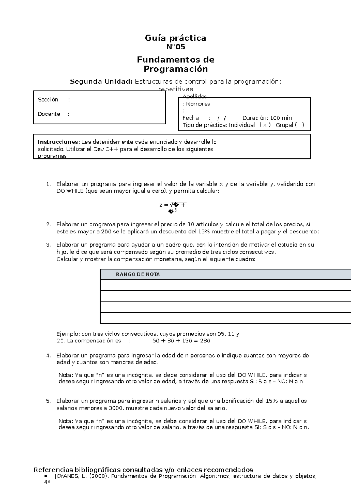 Semana 05 Guia de Practica 05 - Guía práctica N° 05 Fundamentos de Programación Segunda Unidad ...