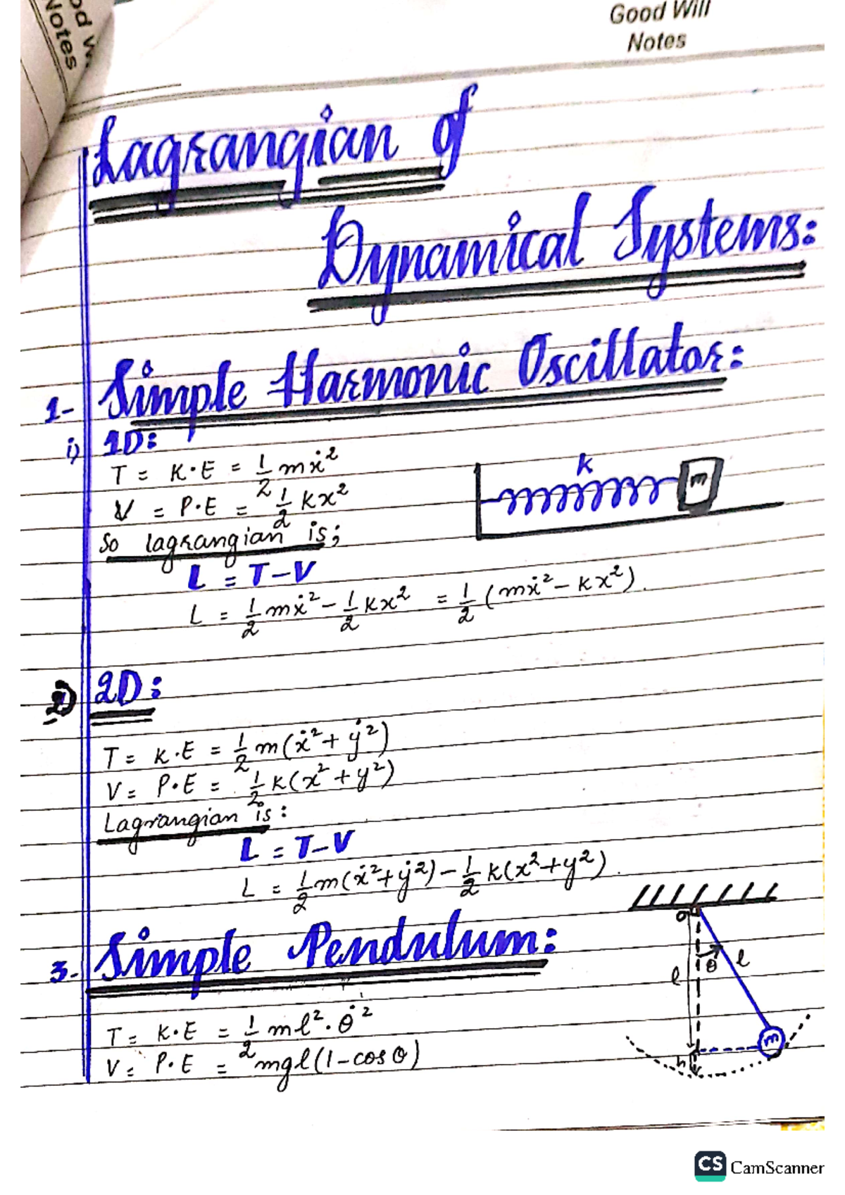 Lagrangian - Mechanics and Wave Motion - Studocu