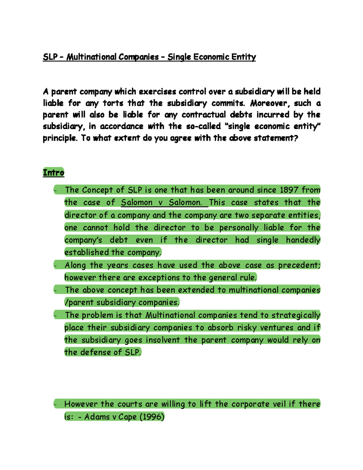 SLP essay- tutorial - SLP – Multinational Companies – Single Economic ...