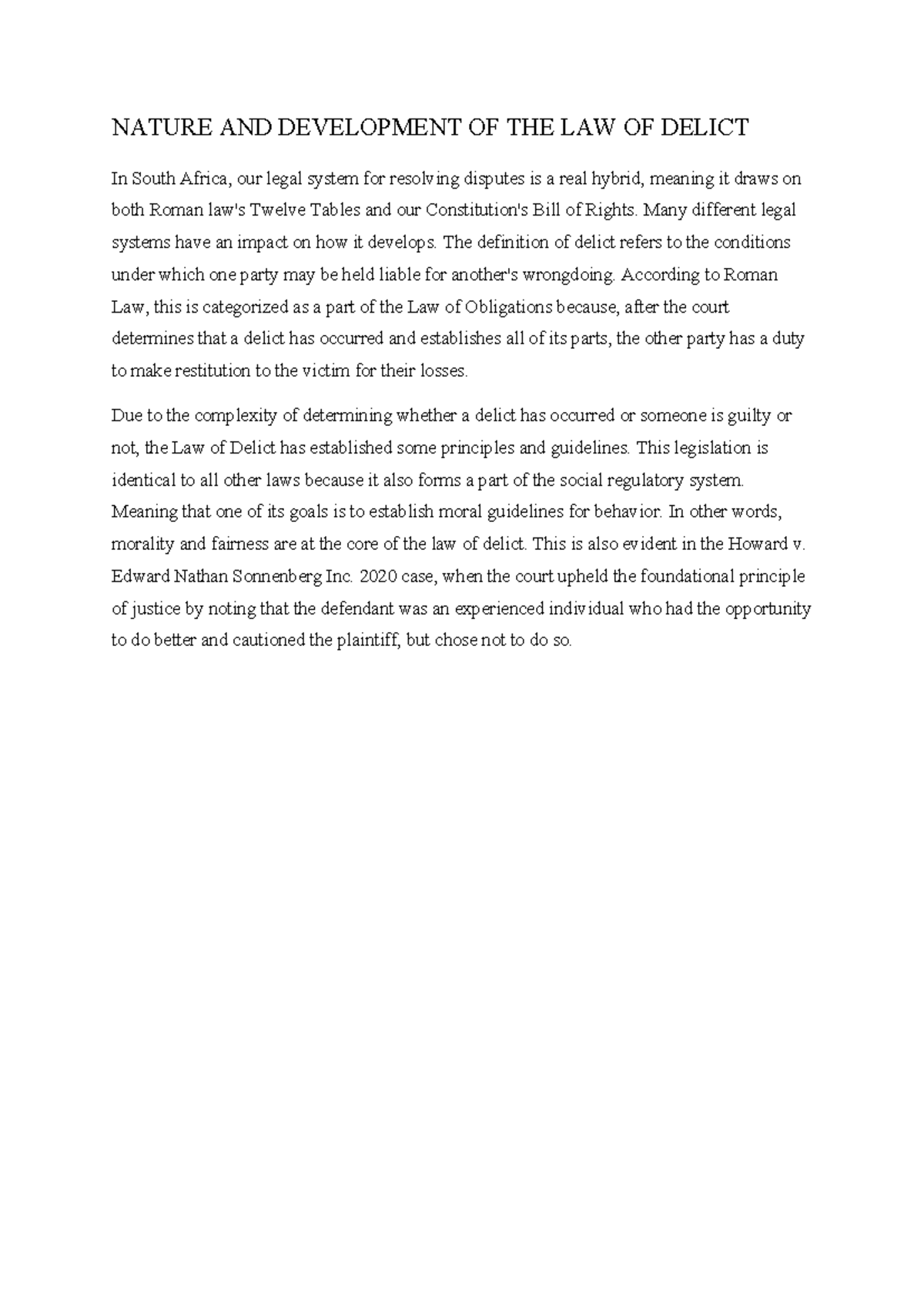Nature AND Development OF THE LAW OF Delict - NATURE AND DEVELOPMENT OF ...