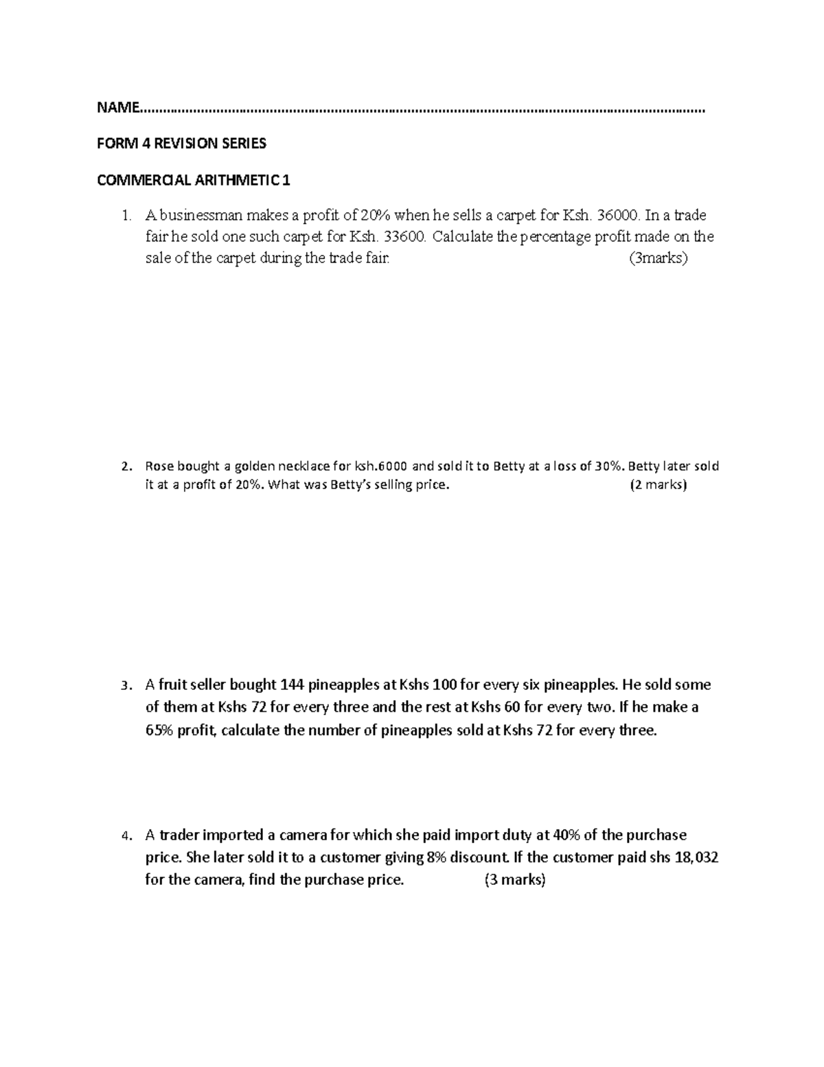 Commercial arithmatic 1 - - Studocu