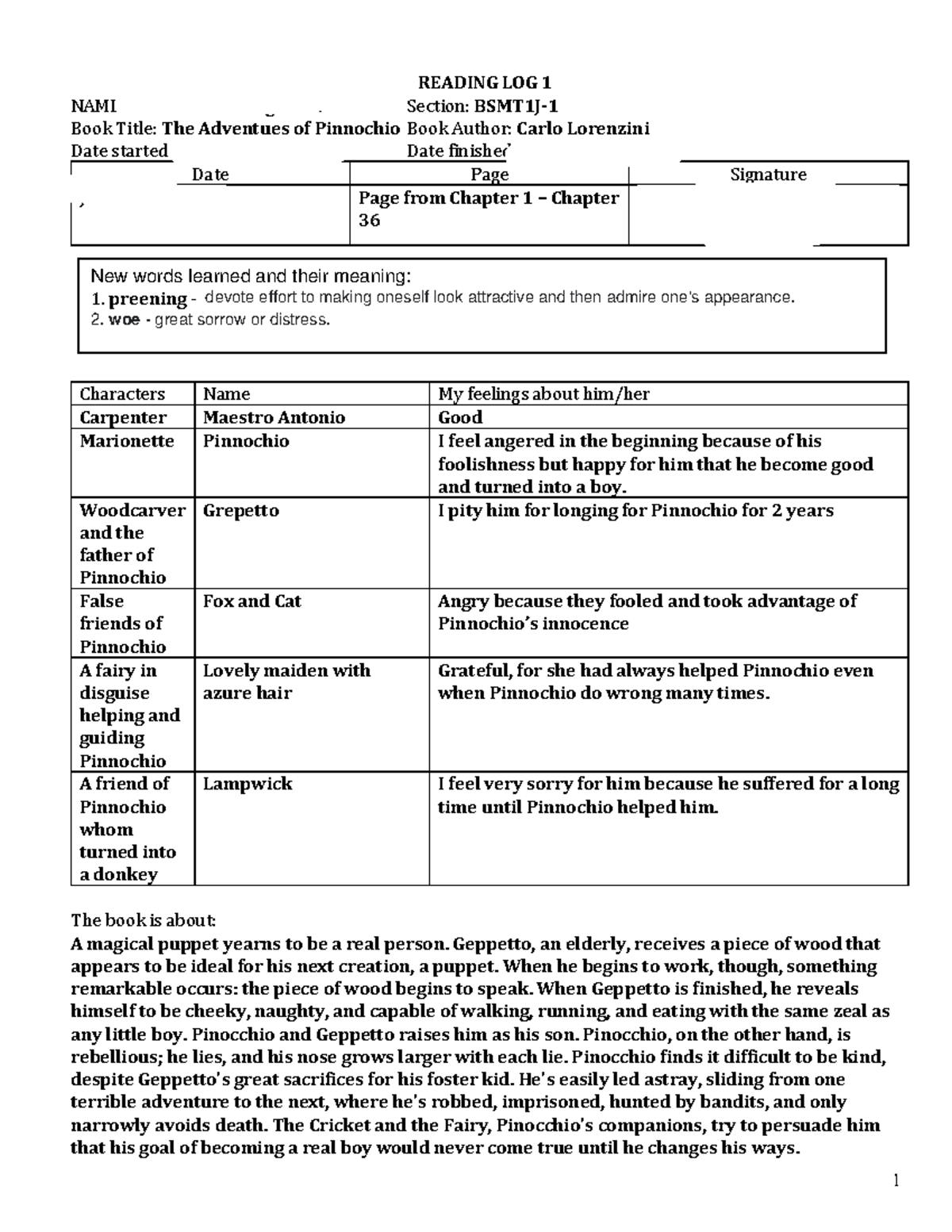 Reading Portfolio - 1 READING LOG 1 NAME: Maria Corina Laguerta Section ...