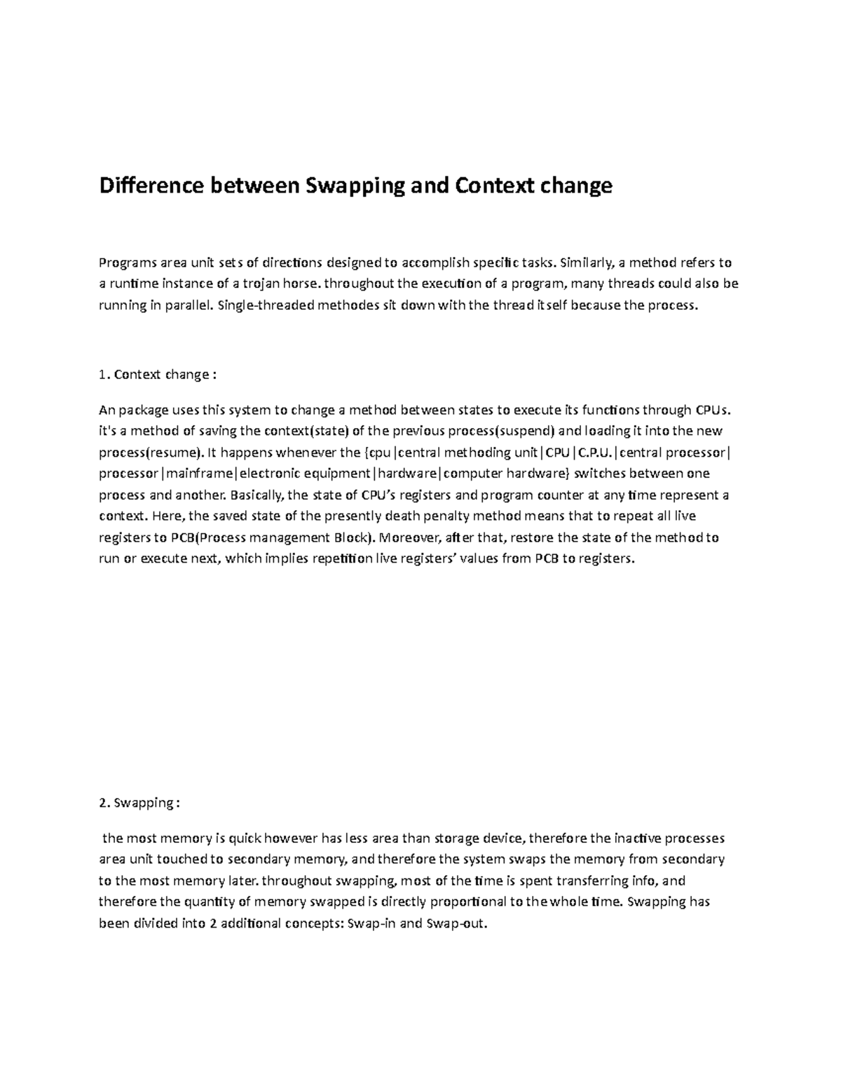 Difference between Swapping and Context change - Computer Organization ...