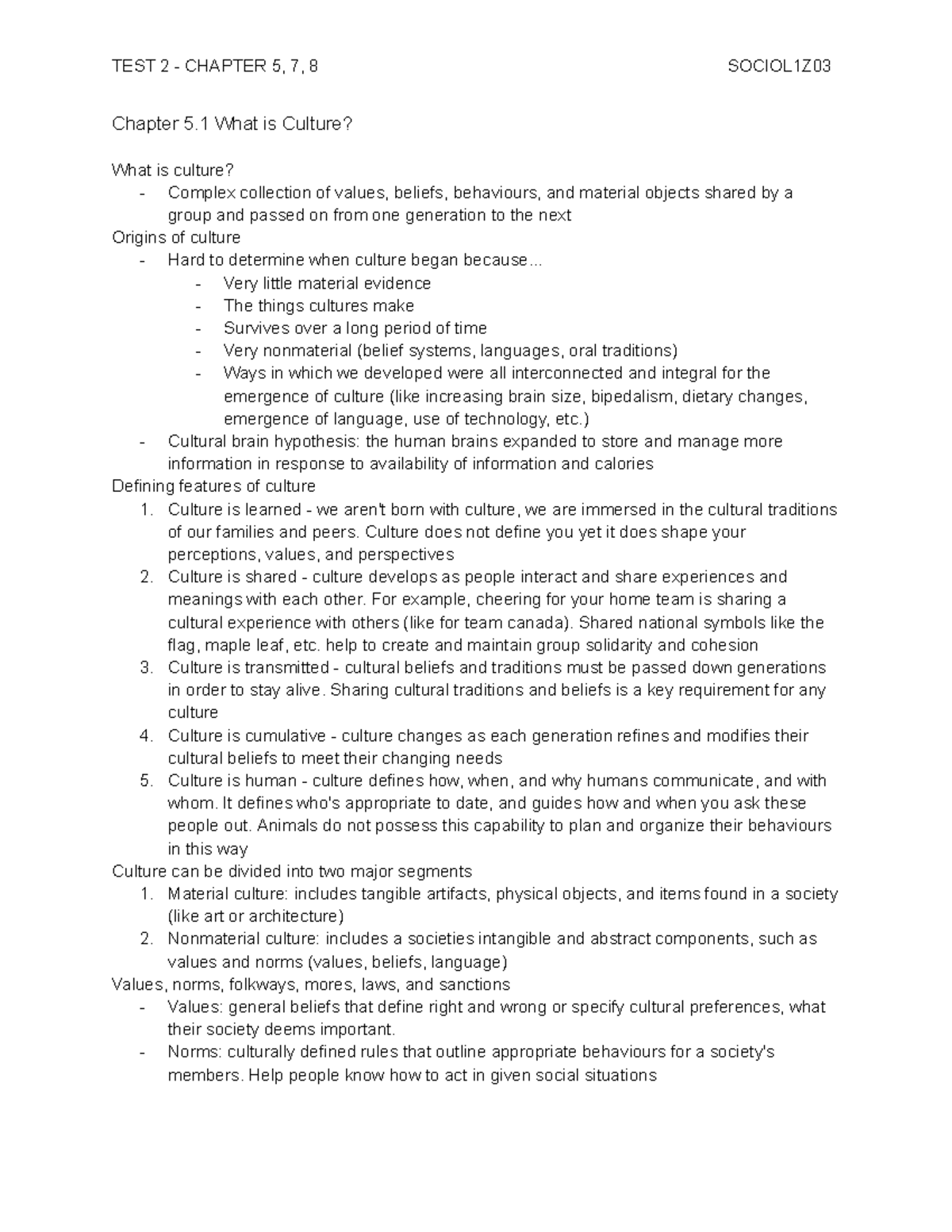 TEST 2 - CH. 5,7,8 - ppt and textbook notes - Chapter 5 What is Culture ...