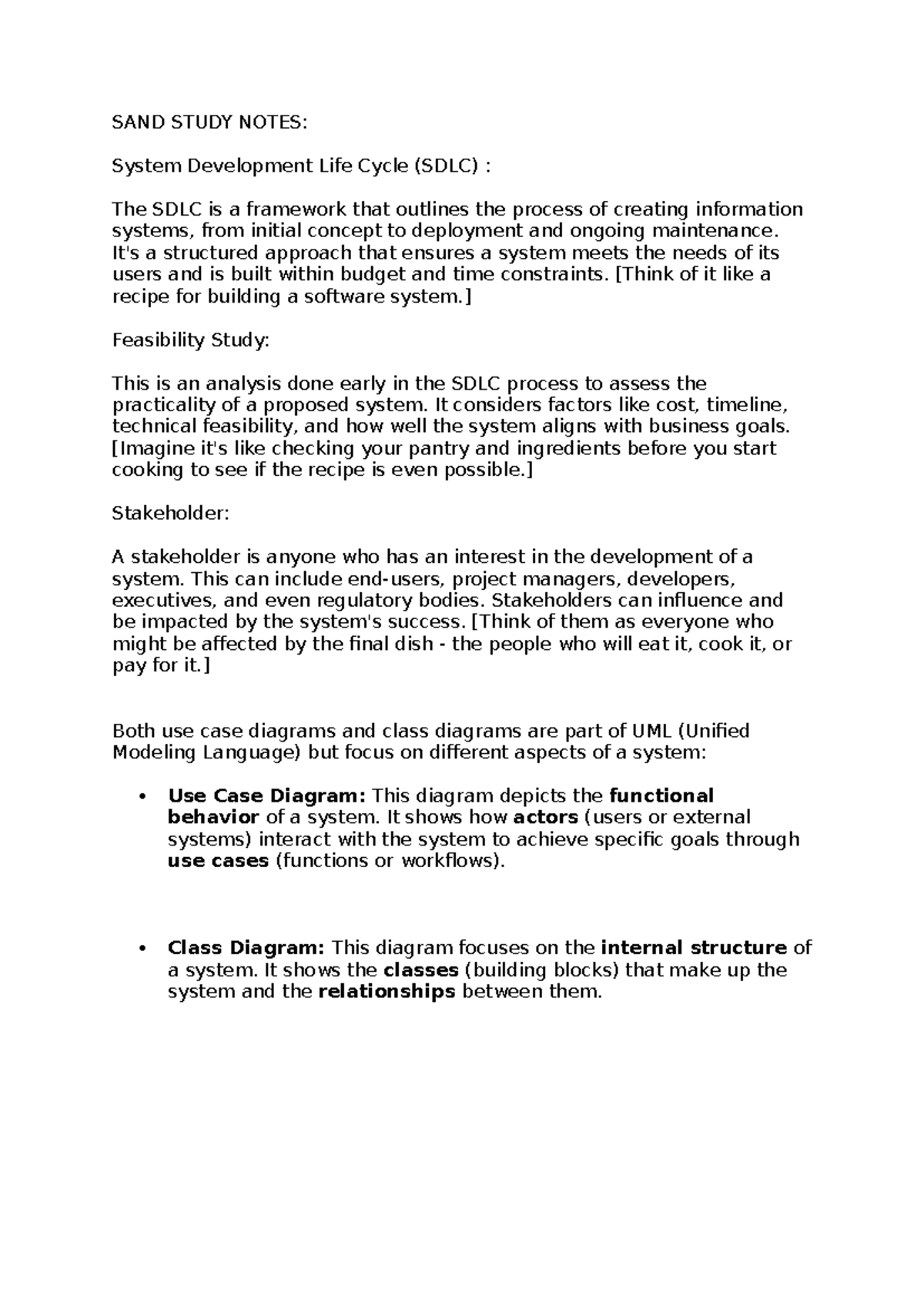 SAND Study Notes - SAND STUDY NOTES: System Development Life Cycle ...