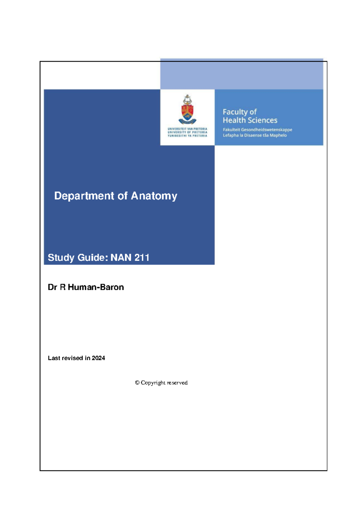 Study Guide NAN 211 2024 - Department of Anatomy Study Guide: NAN 211 ...