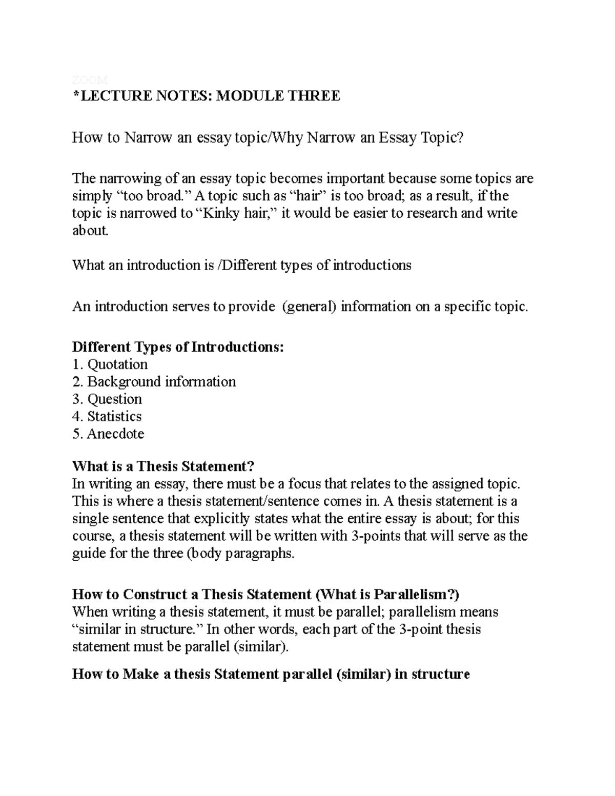 Lecture Notes Model 3 - intro to writing paragraphs. - ZOOM *LECTURE ...