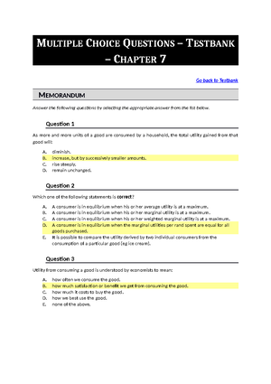 Utility Practice Questions (Multiple Chioce and Discussion)(ECO111 ...