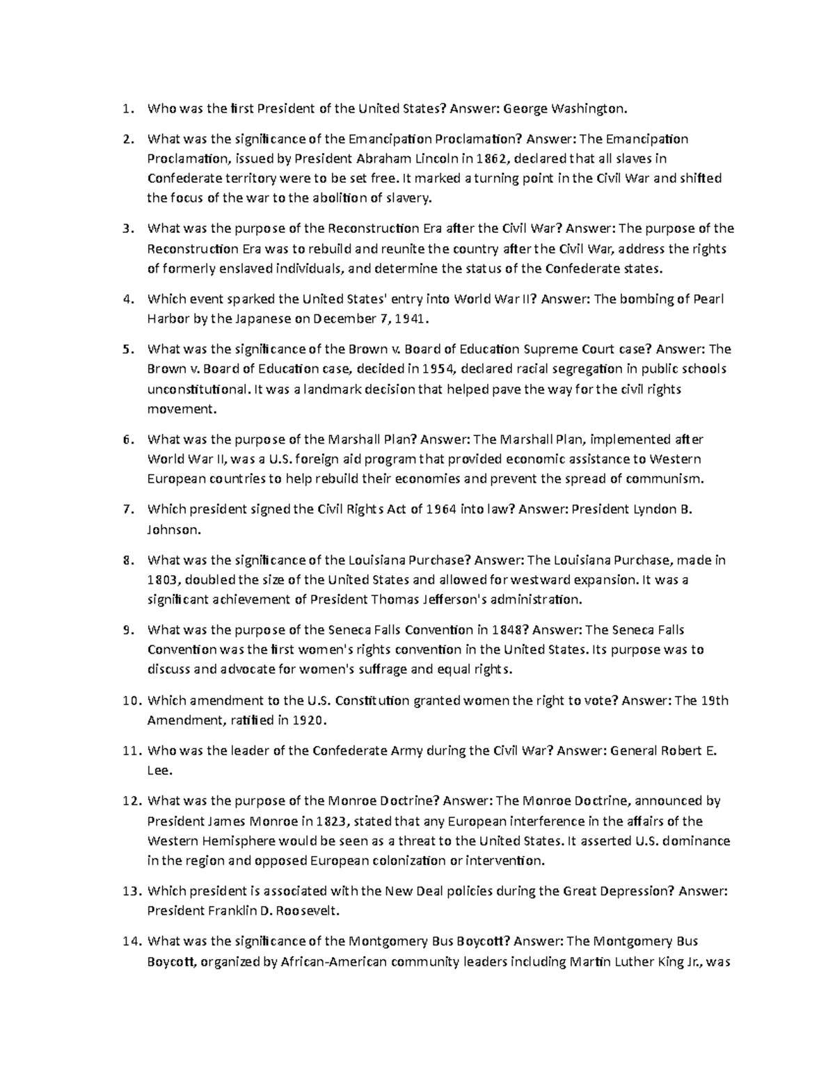 AP U.S History practice problems with answers - Who was the first ...