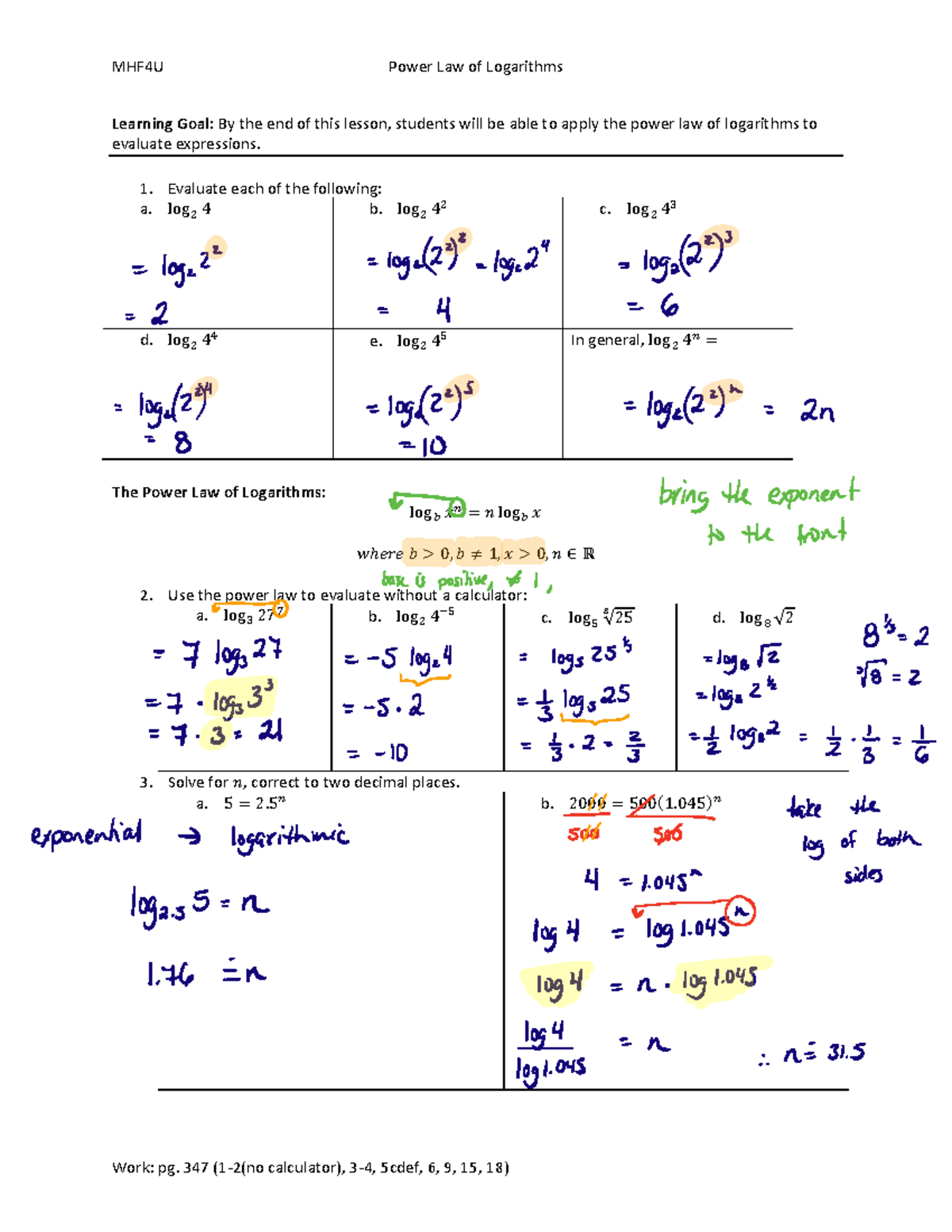 4 Power Law of Logarithms - Warning: TT: undefined function: 32 MHF4U Power Law of Logarithms ...