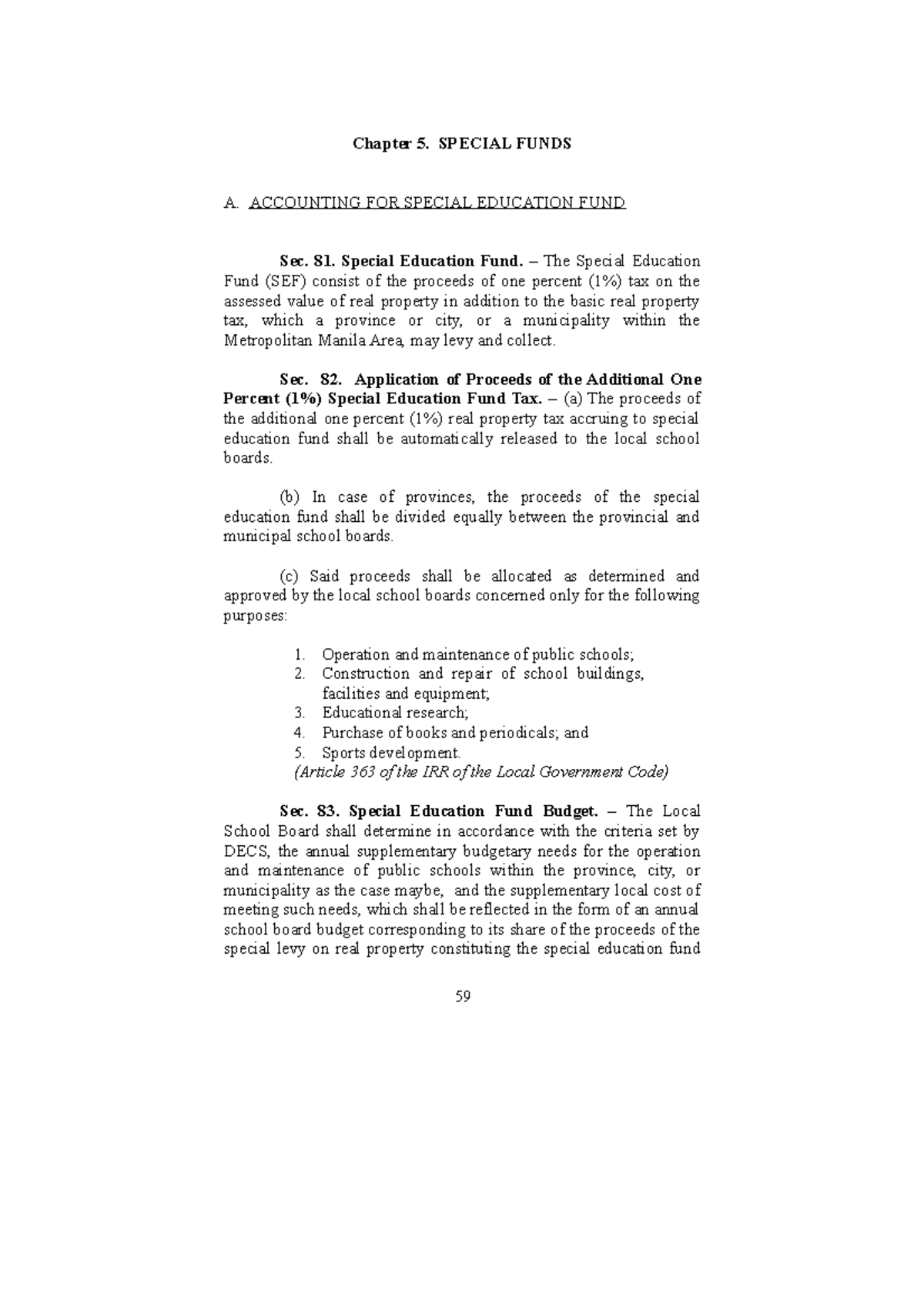 LGU-NGAS Ch5-Special Funds Vol 1 - Chapter 5. SPECIAL FUNDS A ...