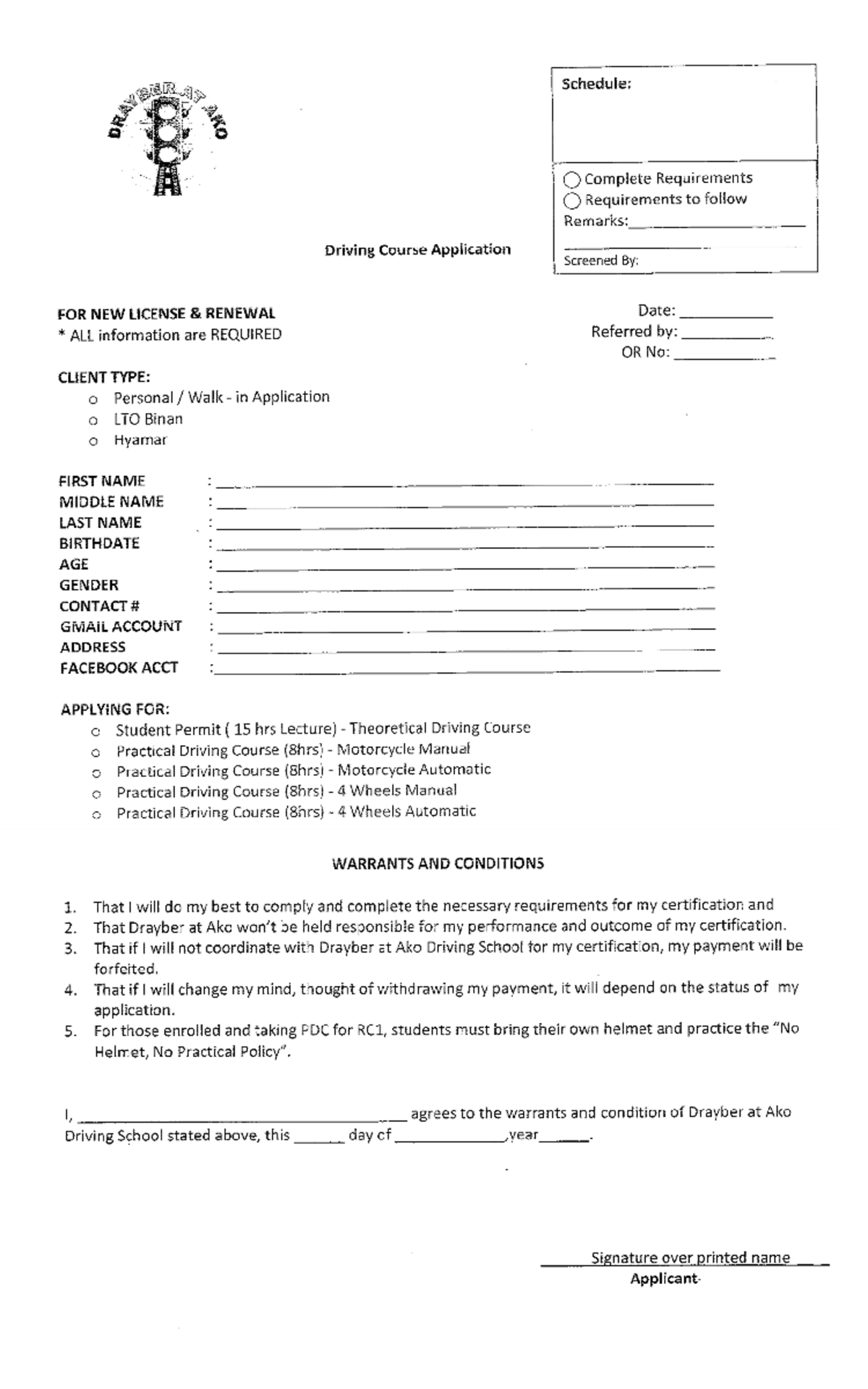 Driving Course Application Form - Life Skills - Road Safety - Studocu