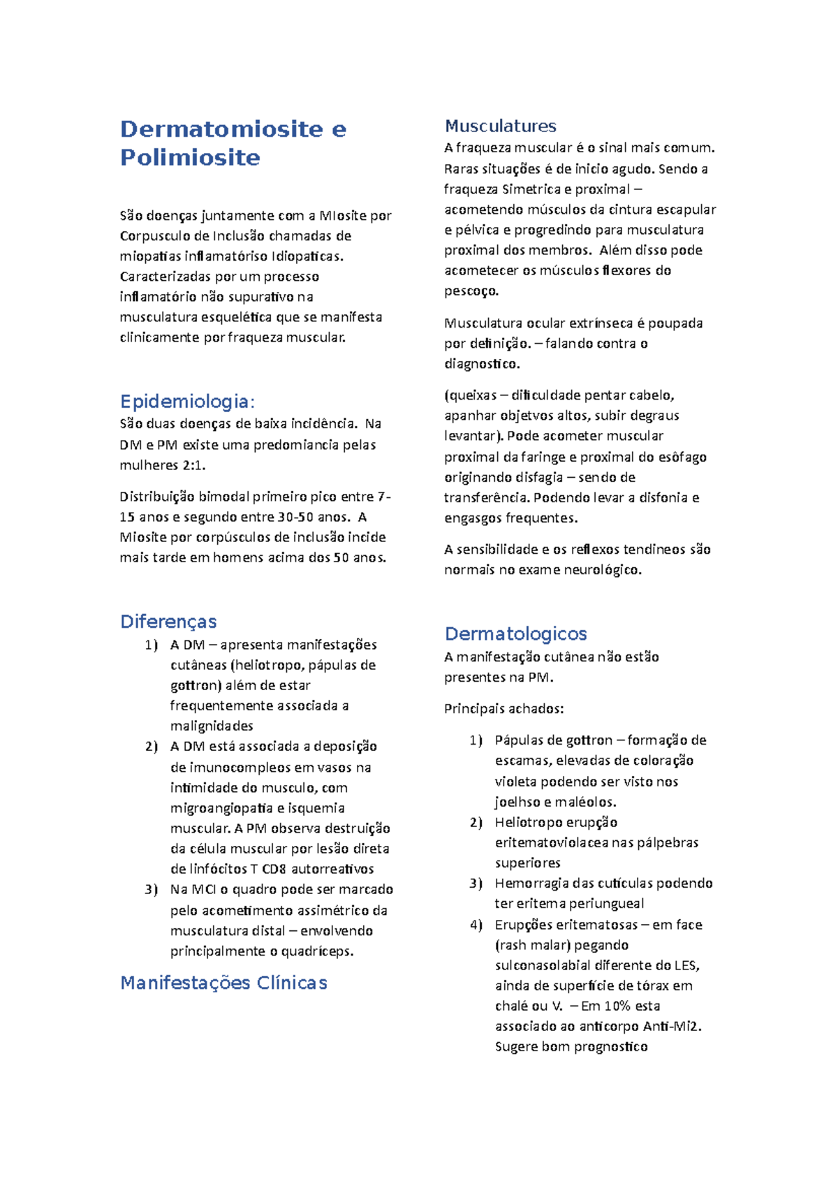 Dermatomiosite e Polimiosite - Caracterizadas por um processo ...