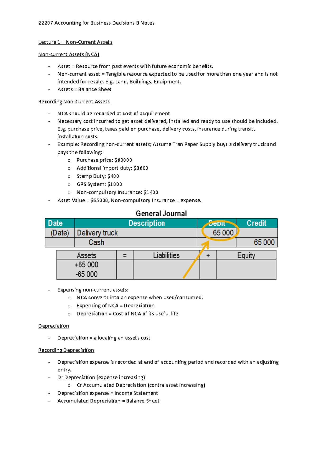 Accounting B Lect 1 Notes Accounting For Business Decisions B Notes Lecture 1 Assets Assets