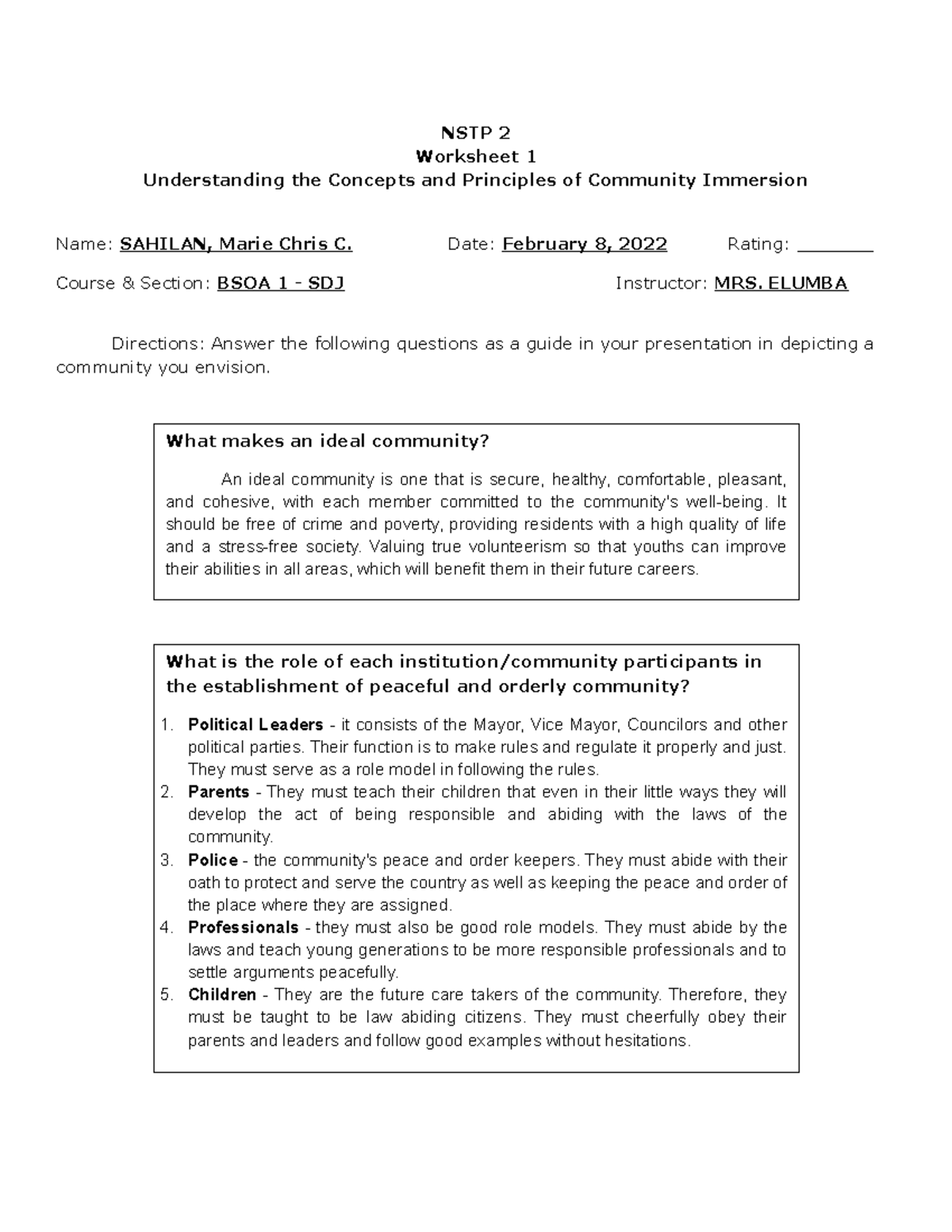 Sahilan Worksheet 1 - NSTP 2 Worksheet 1 Understanding the Concepts and ...