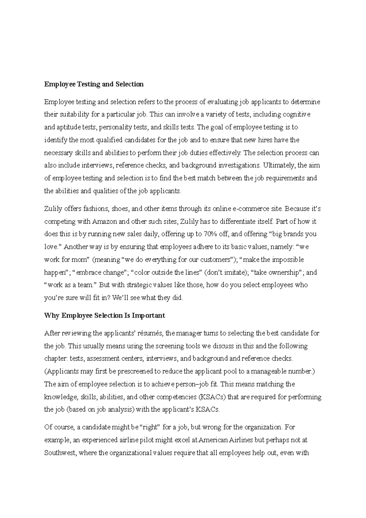 Employee Testing and Selection - Employee Testing and Selection ...