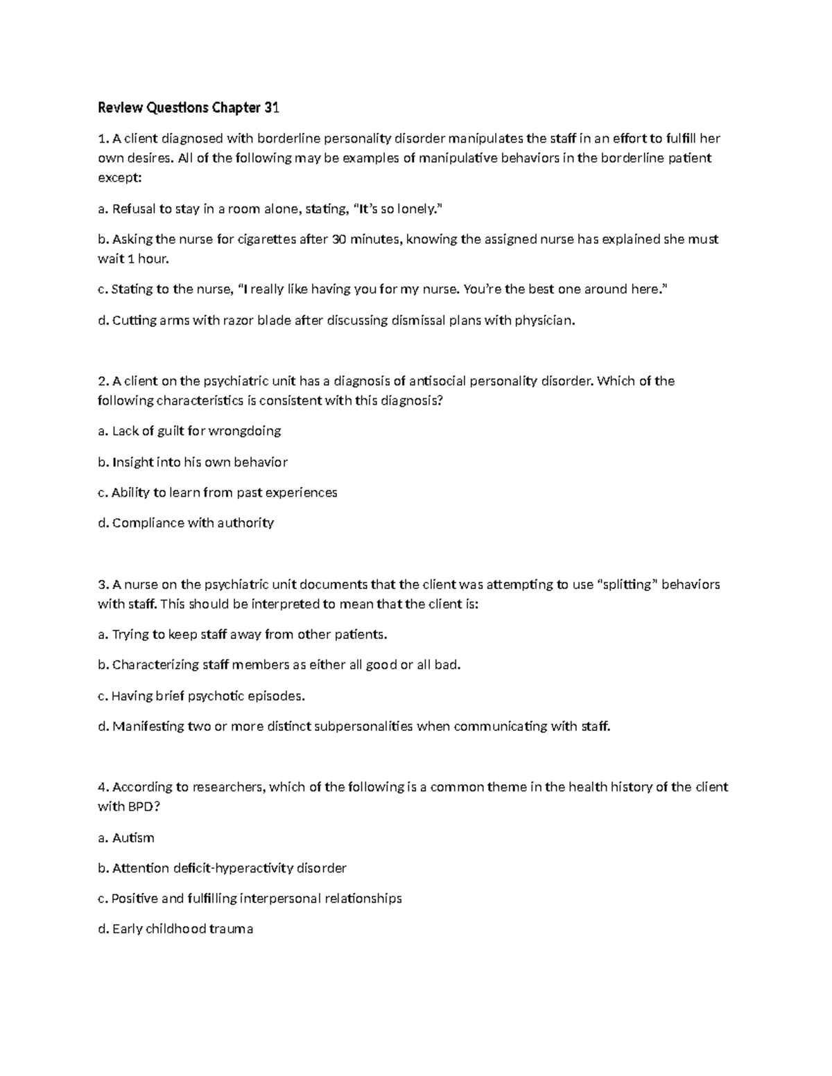 Review Questions Chapter 31 - All of the following may be examples of ...