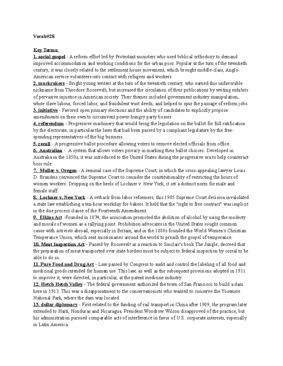 Vocab #28 - Vocab# **Key Terms: social gospel** - A reform effort led ...